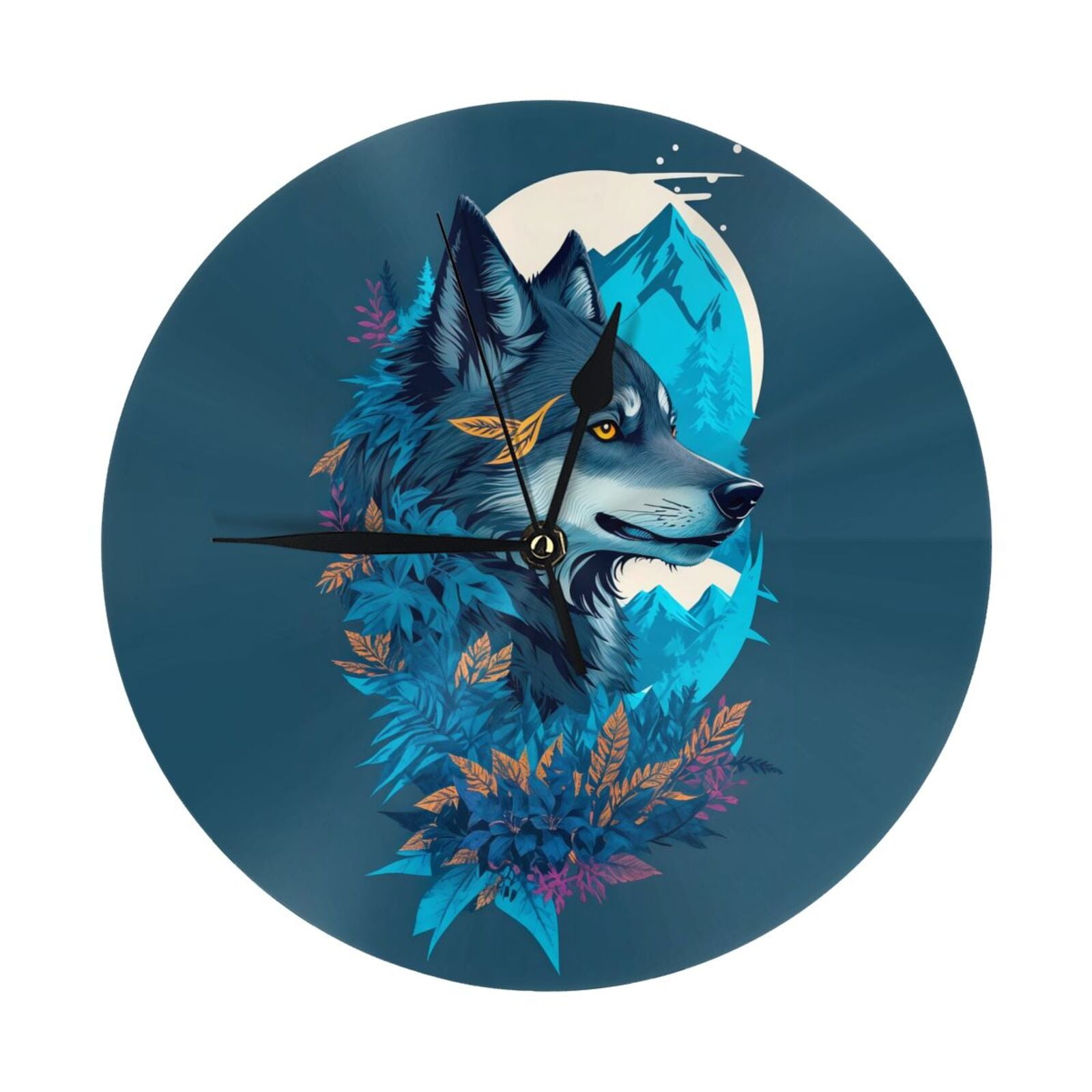 Wall Clock Blue Iceberg Leaf Wolf Wall Clocks Battery Operated, Modern ...