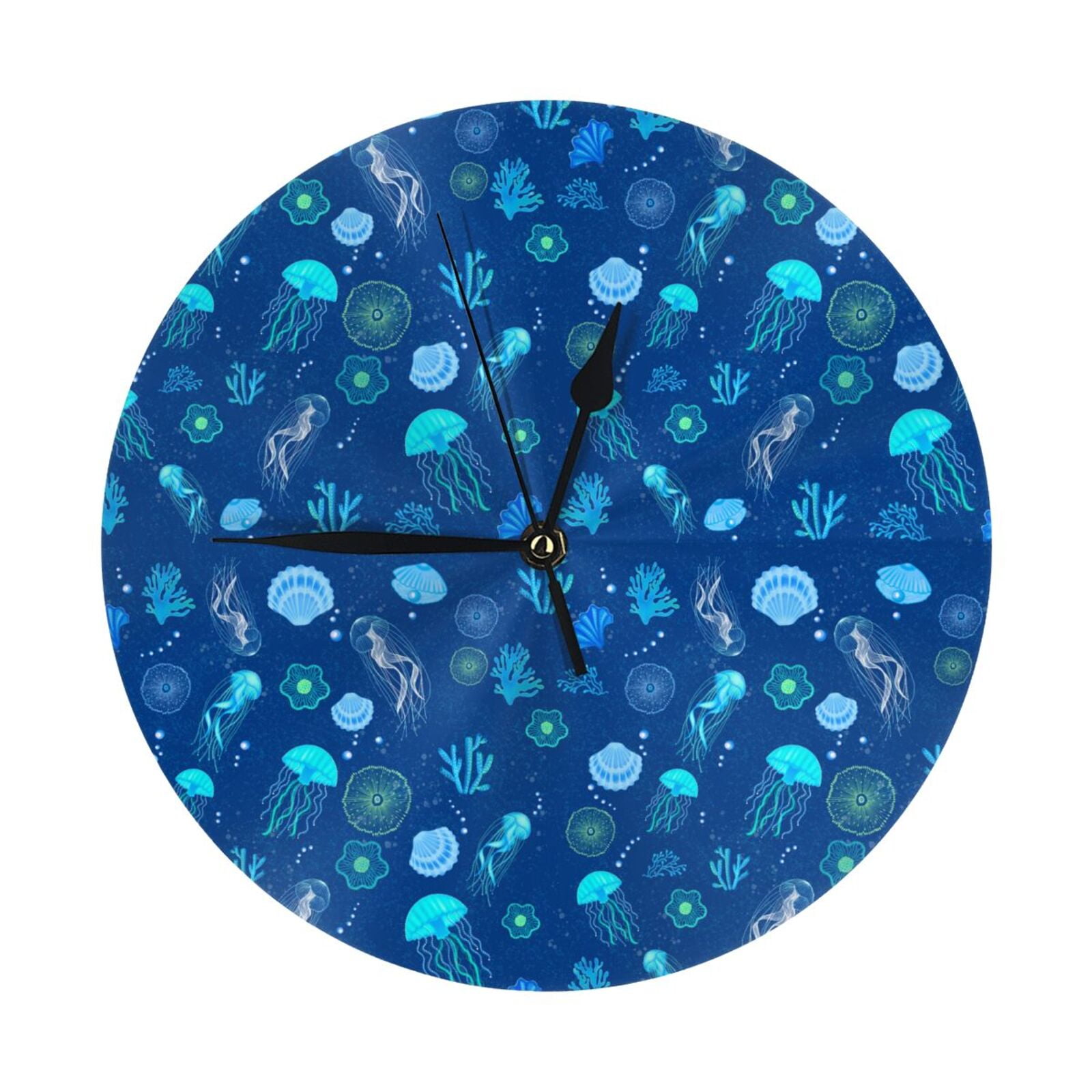 Wall Clock, Blue Jellyfish Shell Coral Wall Clocks Battery Operated ...