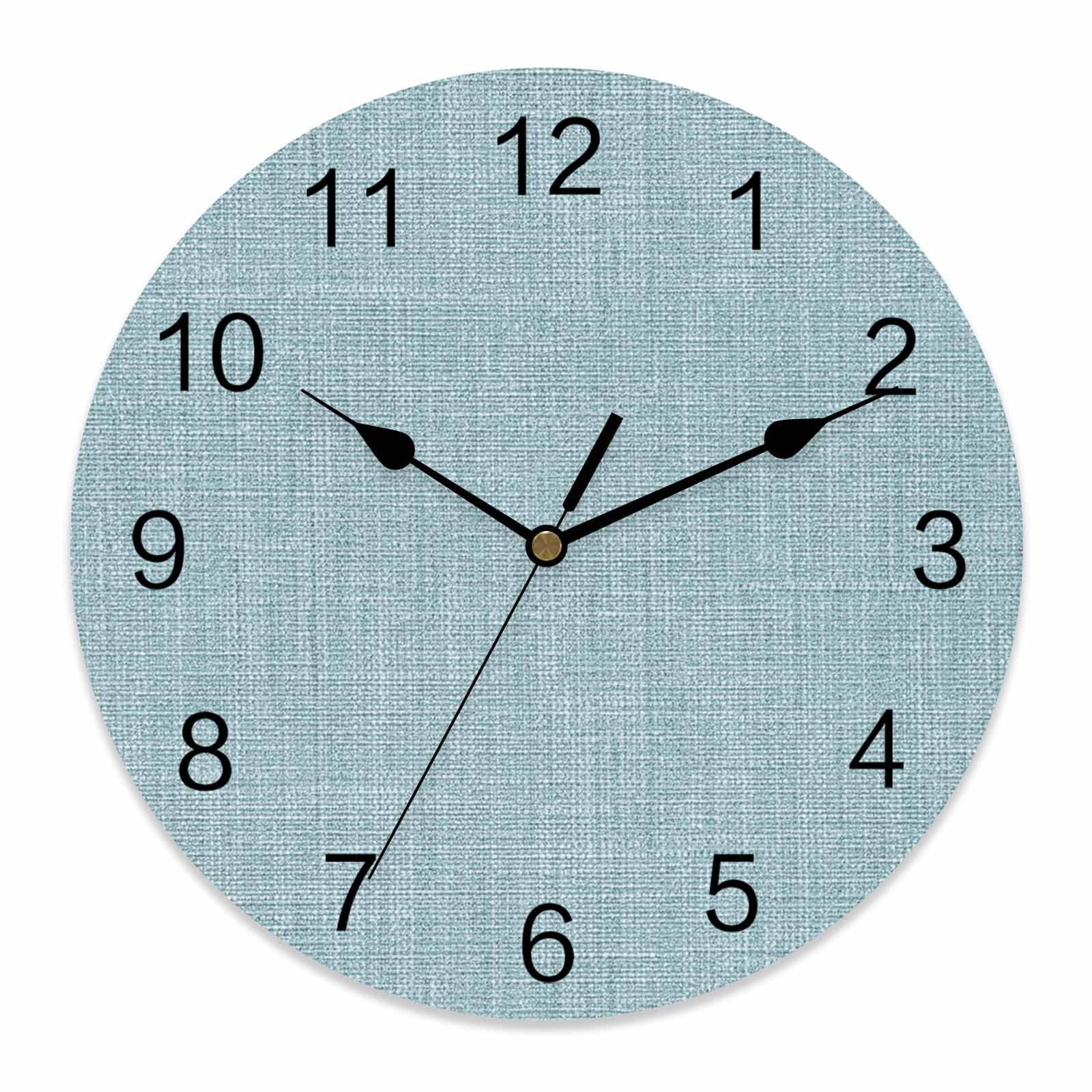Wall Clock Blue Linen Clocks PVC Silent Non-Ticking Battery Operated ...