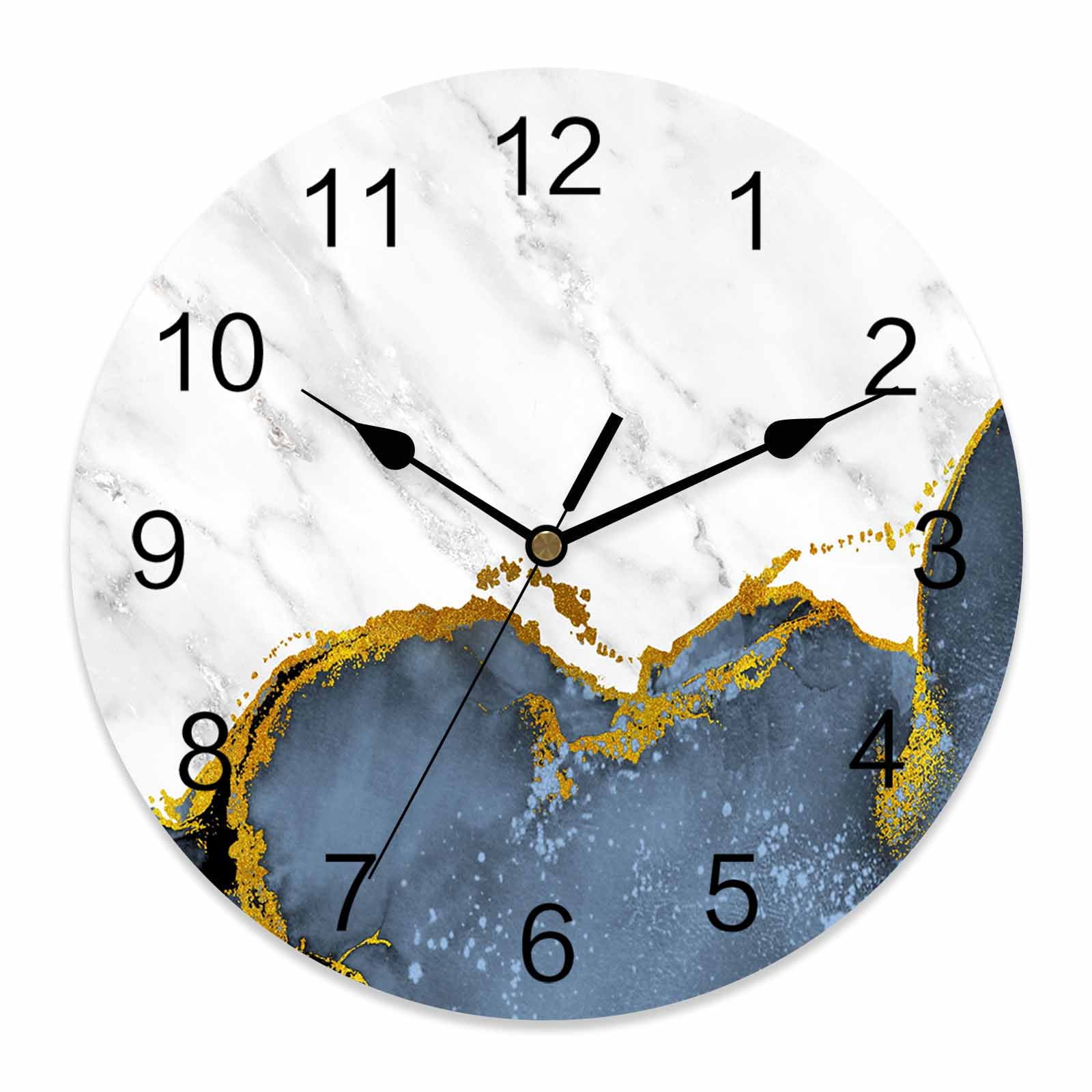 Wall Clock Blue Marble Clocks PVC Silent Non-Ticking Battery Operated ...