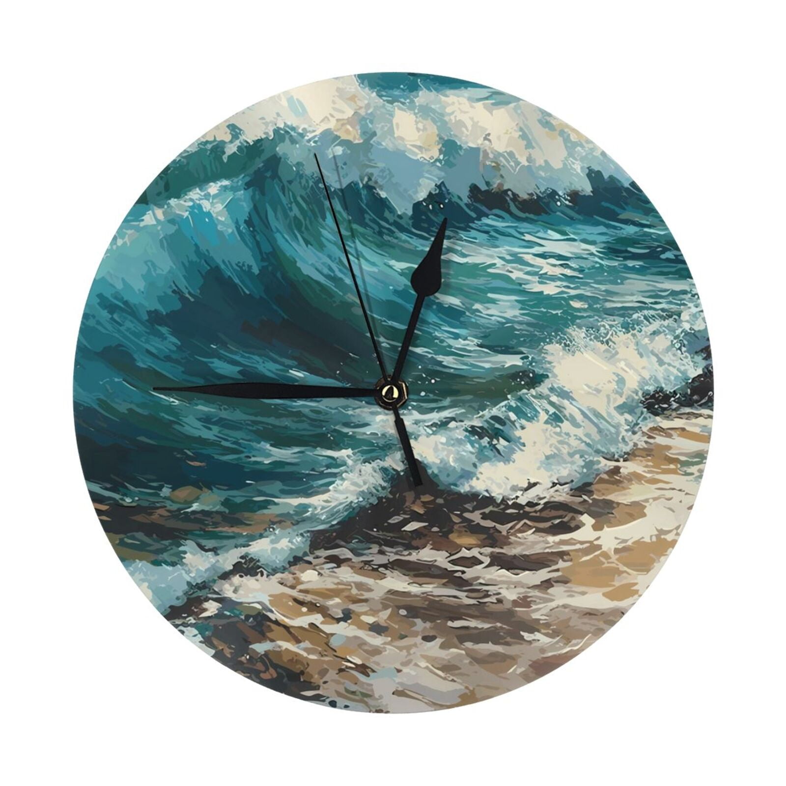 Wall Clock, Blue Ocean Waves Wall Clocks Battery Operated Silent ...
