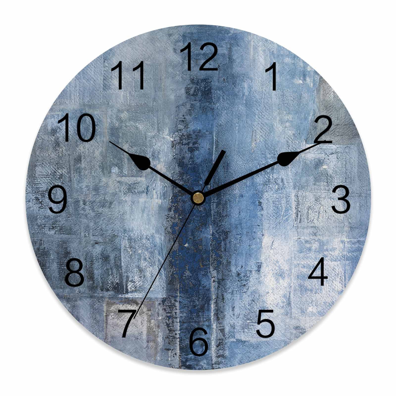 Wall Clock Blue Paint Clocks PVC Silent Non-Ticking Battery Operated ...
