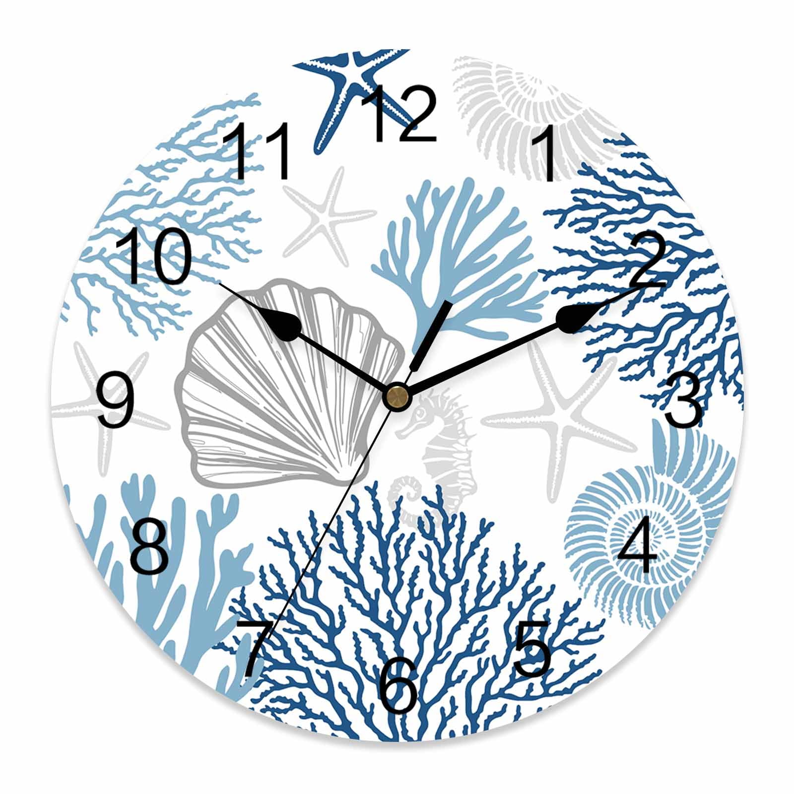Wall Clock Blue Shell Clocks PVC Silent Non-Ticking Battery Operated ...