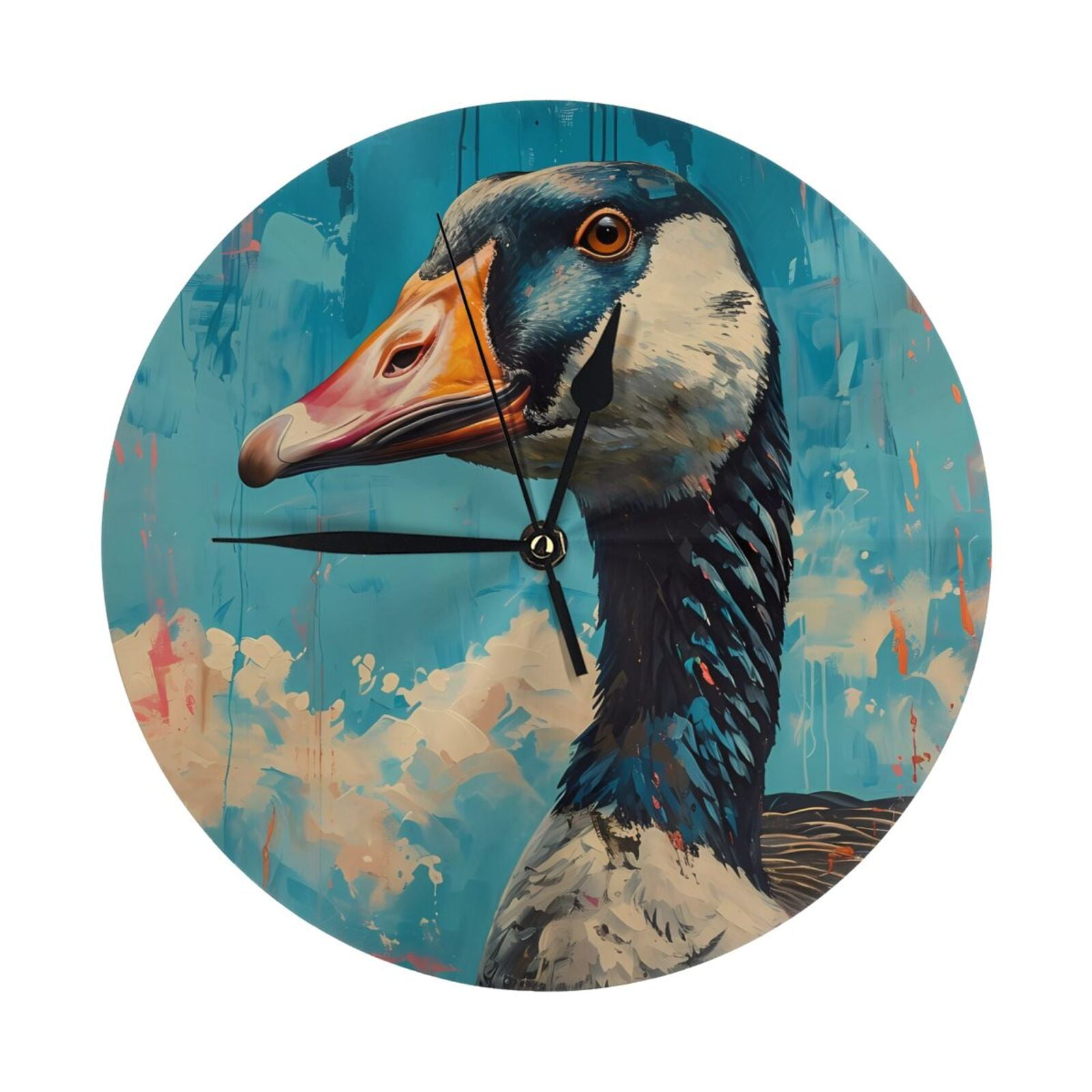 Wall Clock, Blue Watercolor Duck Wall Clocks Battery Operated Silent ...