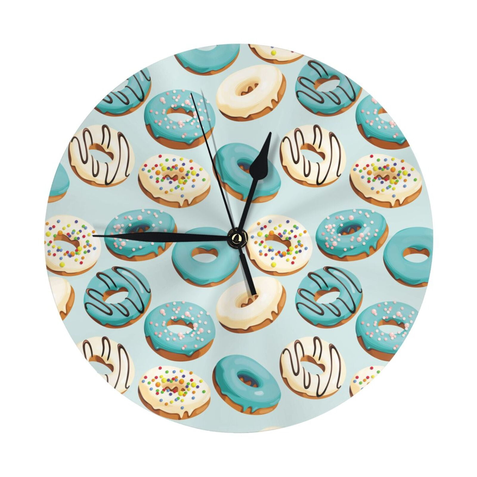 Wall Clock, Blue White Donut Print Wall Clocks Battery Operated Silent ...