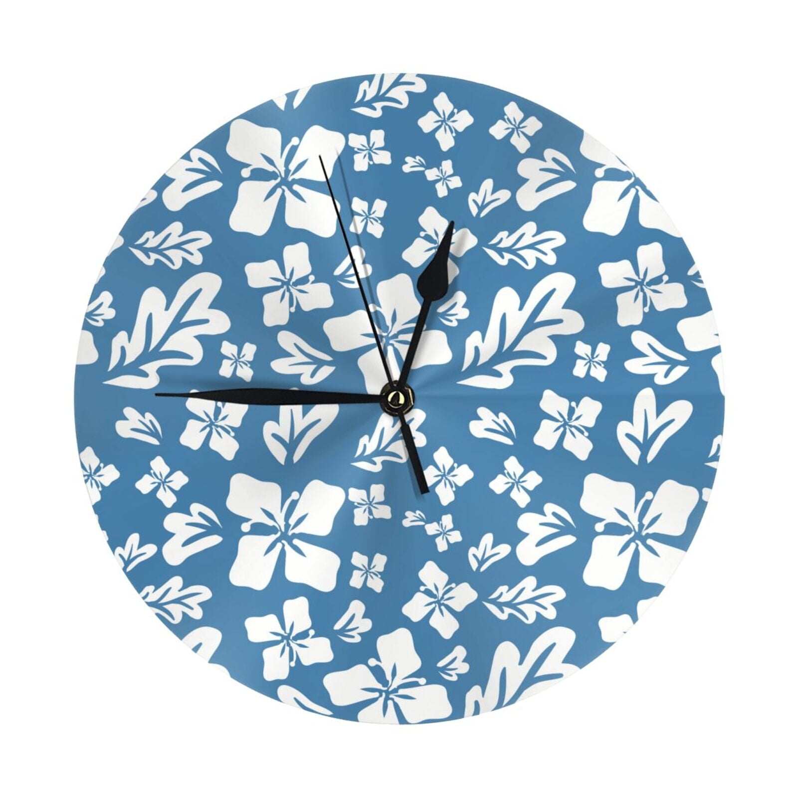 Wall Clock, Blue White Flower Wall Clocks Battery Operated Silent ...