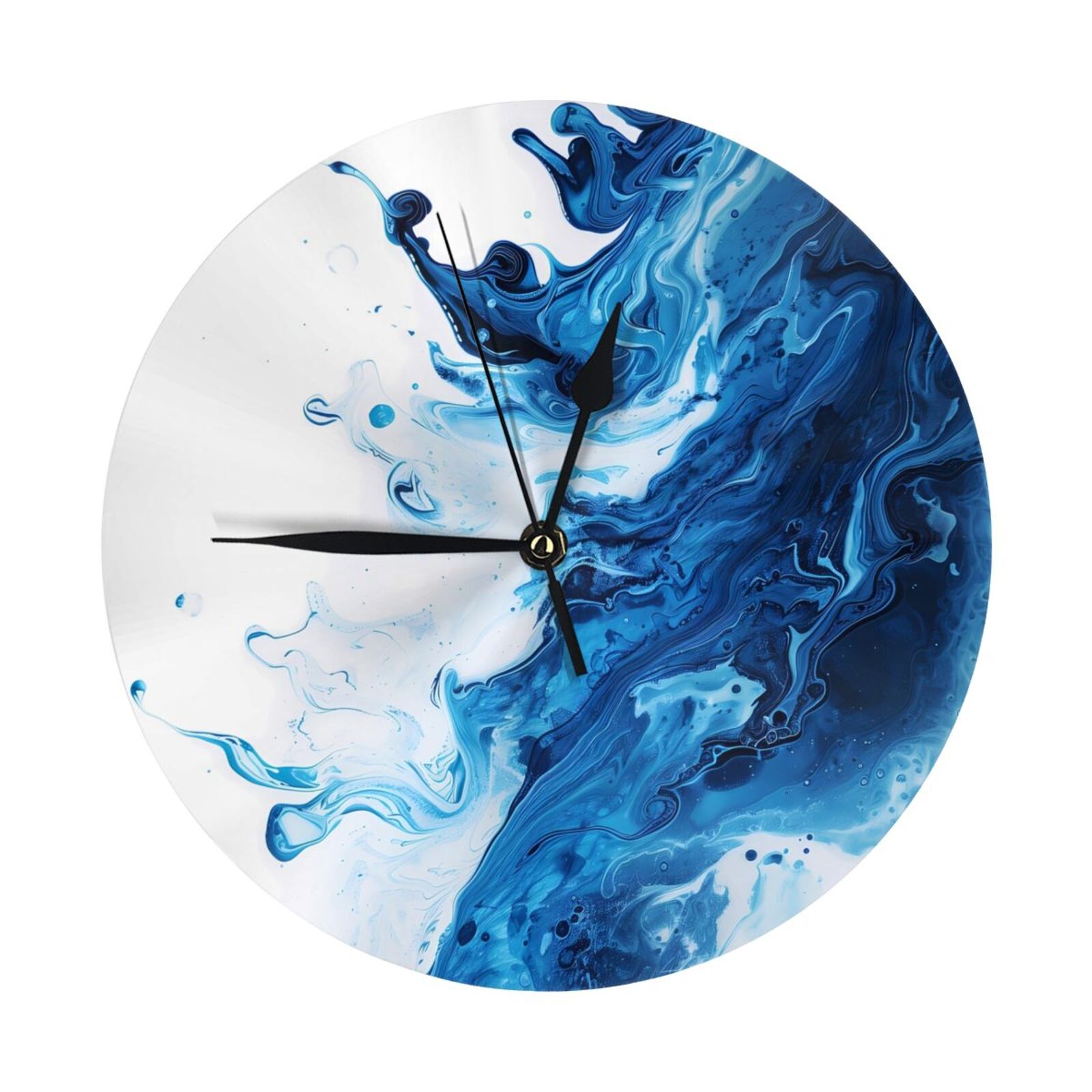 Wall Clock, Blue White Fluid Art Wall Clocks Battery Operated Silent ...