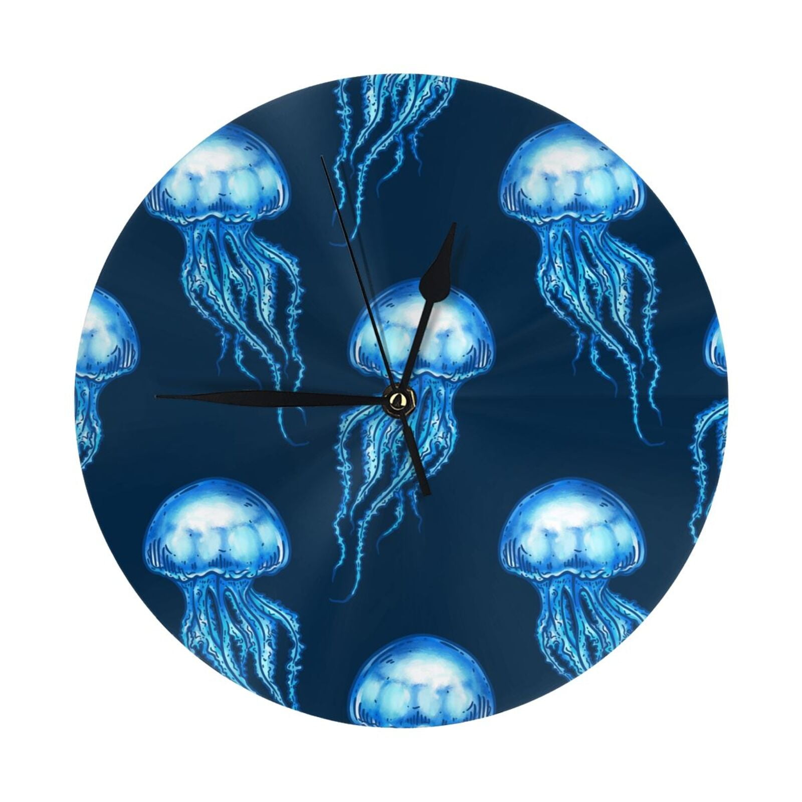 Wall Clock, Blue White Jellyfish Wall Clocks Battery Operated Silent ...