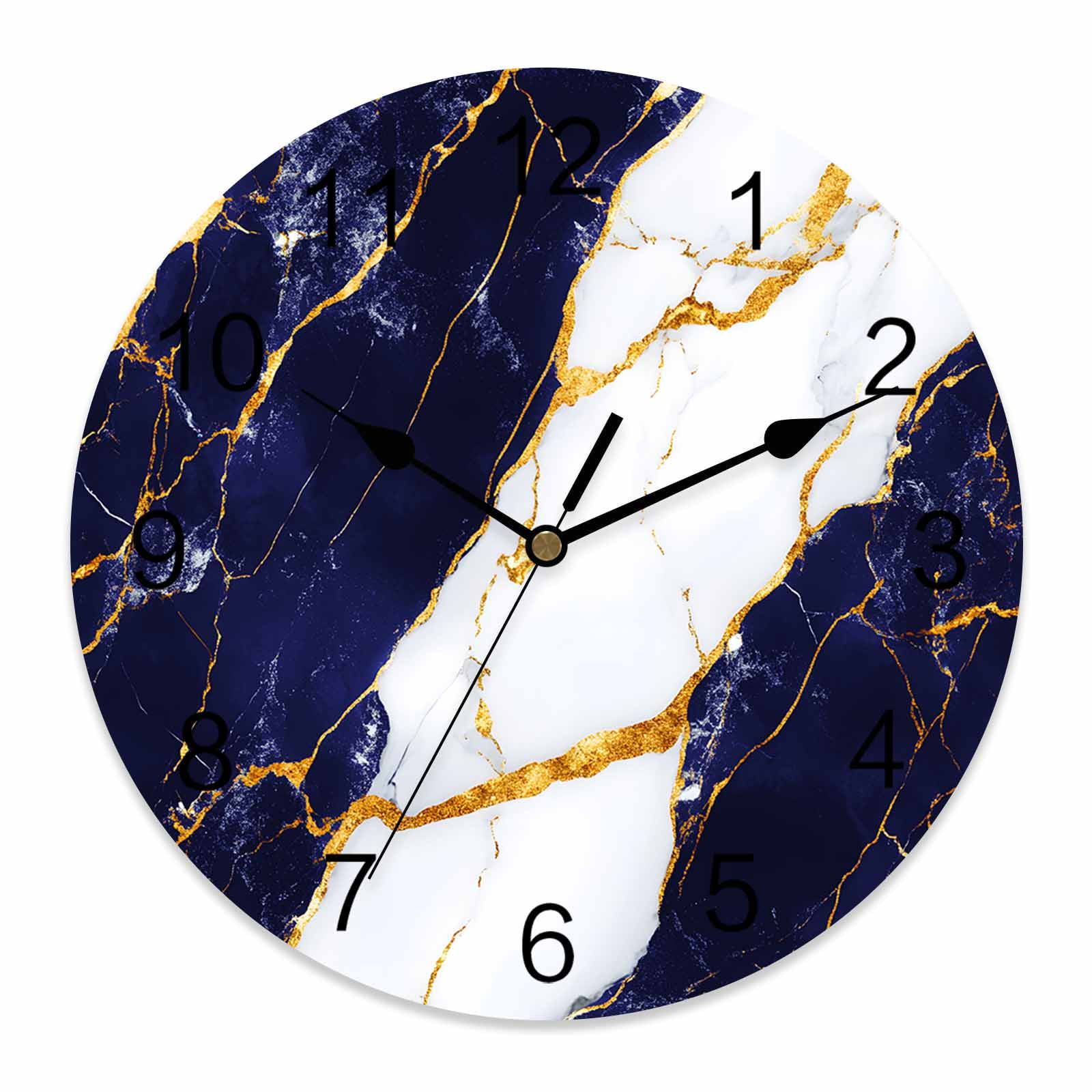 Wall Clock Blue White Marble Clocks PVC Silent Non-Ticking Battery ...