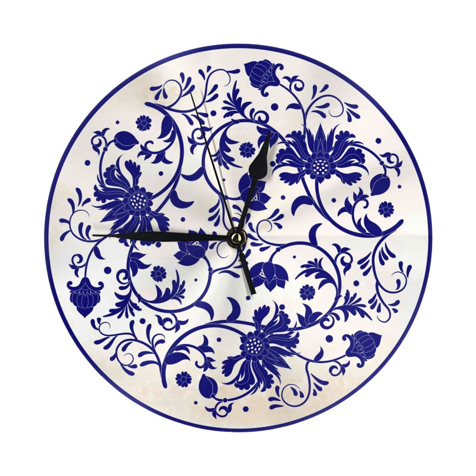 Wall Clock, Blue And White Porcelain Wall Clocks Battery Operated ...
