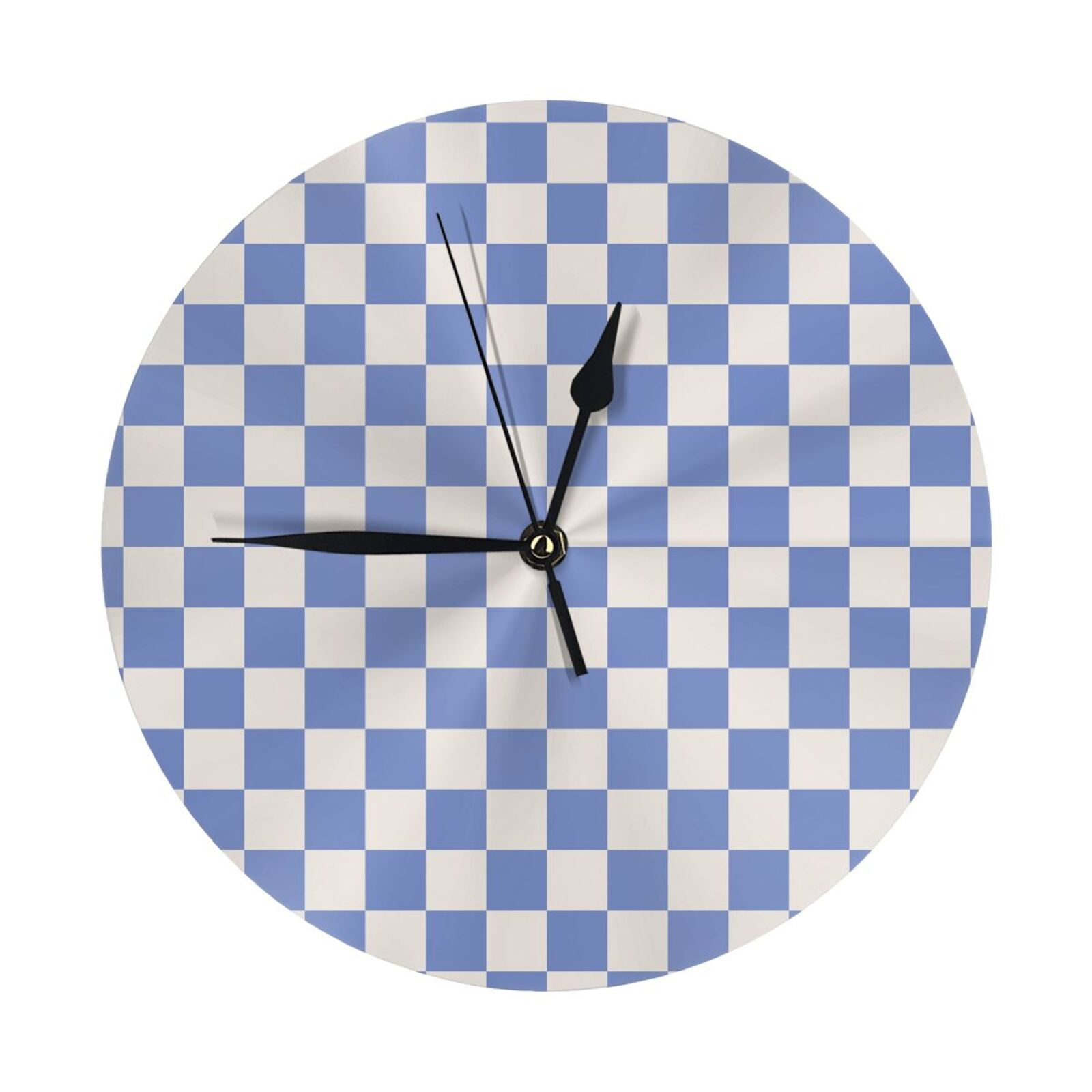 Wall Clock Blue White Square Plaid Wall Clocks Battery Operated, Modern ...