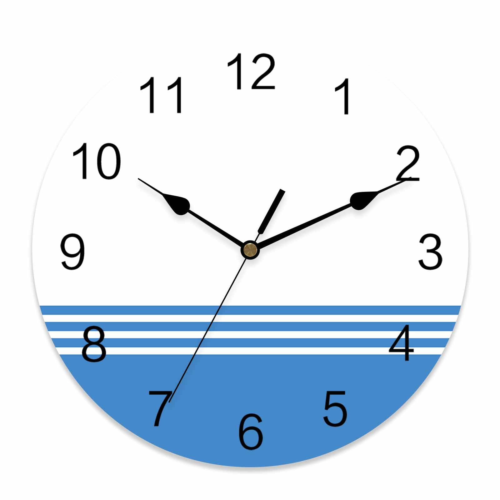 Wall Clock Blue White Stripes Clocks PVC Silent Non-Ticking Battery ...