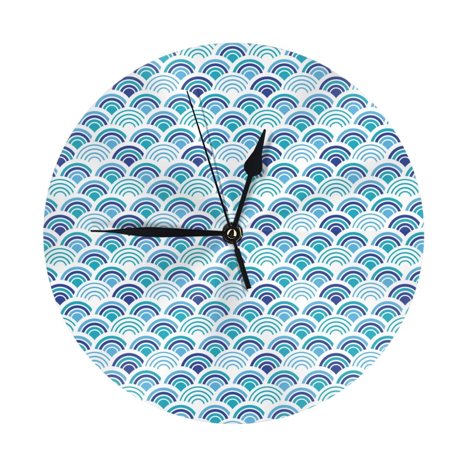 Wall Clock, Blue fish scale texture Wall Clocks Battery Operated Silent ...