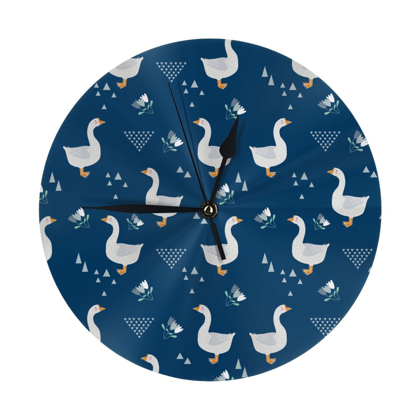 Wall Clock, Bohemian Cute Duck Navy Blue Wall Clocks Battery Operated ...