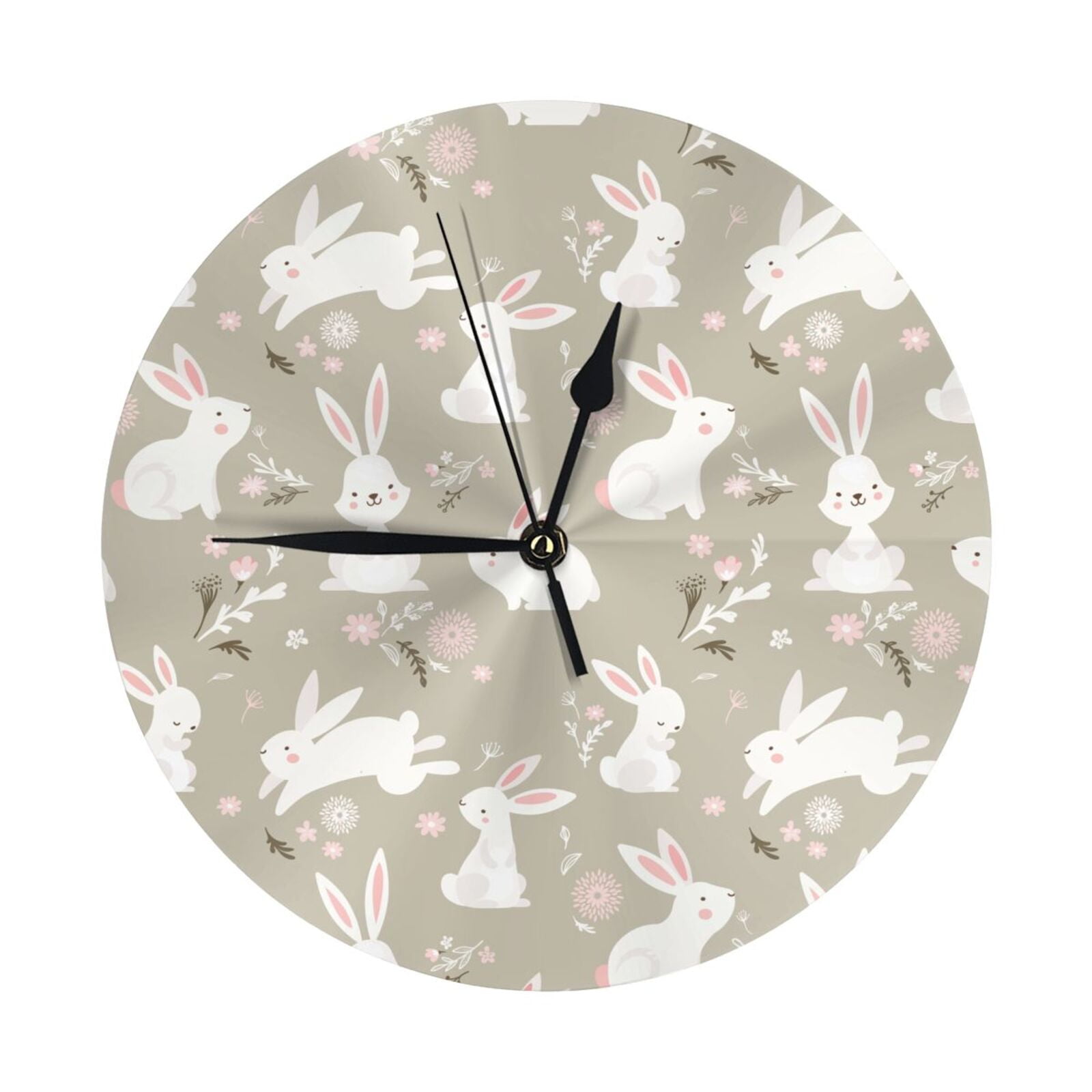 Wall Clock, Bohemian Flower Cute Rabbit Wall Clocks Battery Operated ...