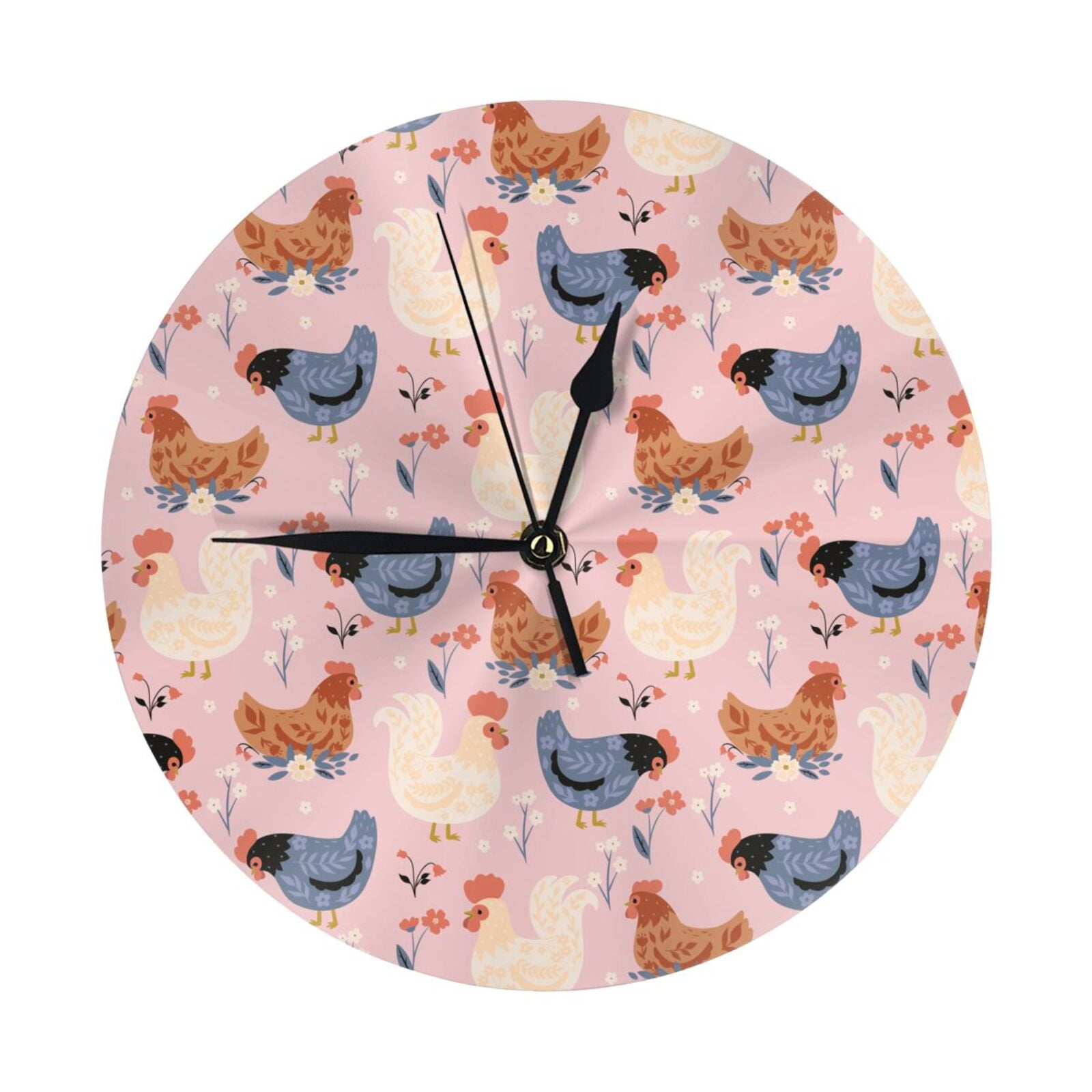 Wall Clock, Bohemian Pattern Chicken Flower Wall Clocks Battery ...
