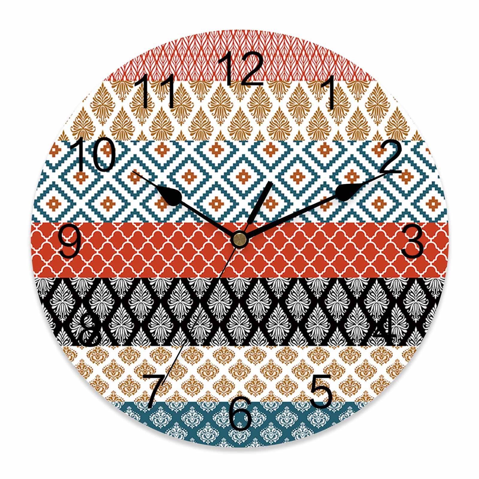 Wall Clock Boho Stripe Tribal Vintage Clocks PVC Silent Non-Ticking ...