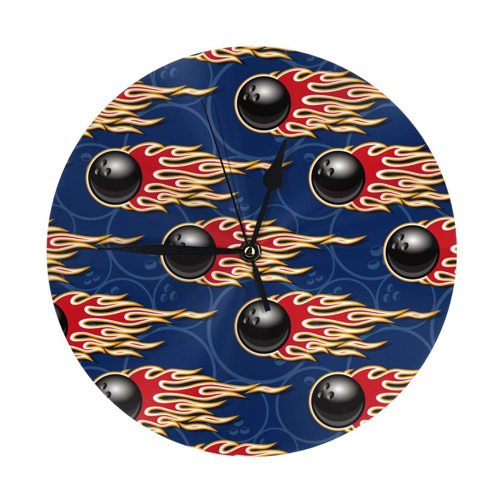 Wall Clock Bowling Ball And Flame Wall Clocks Battery Operated, Modern ...