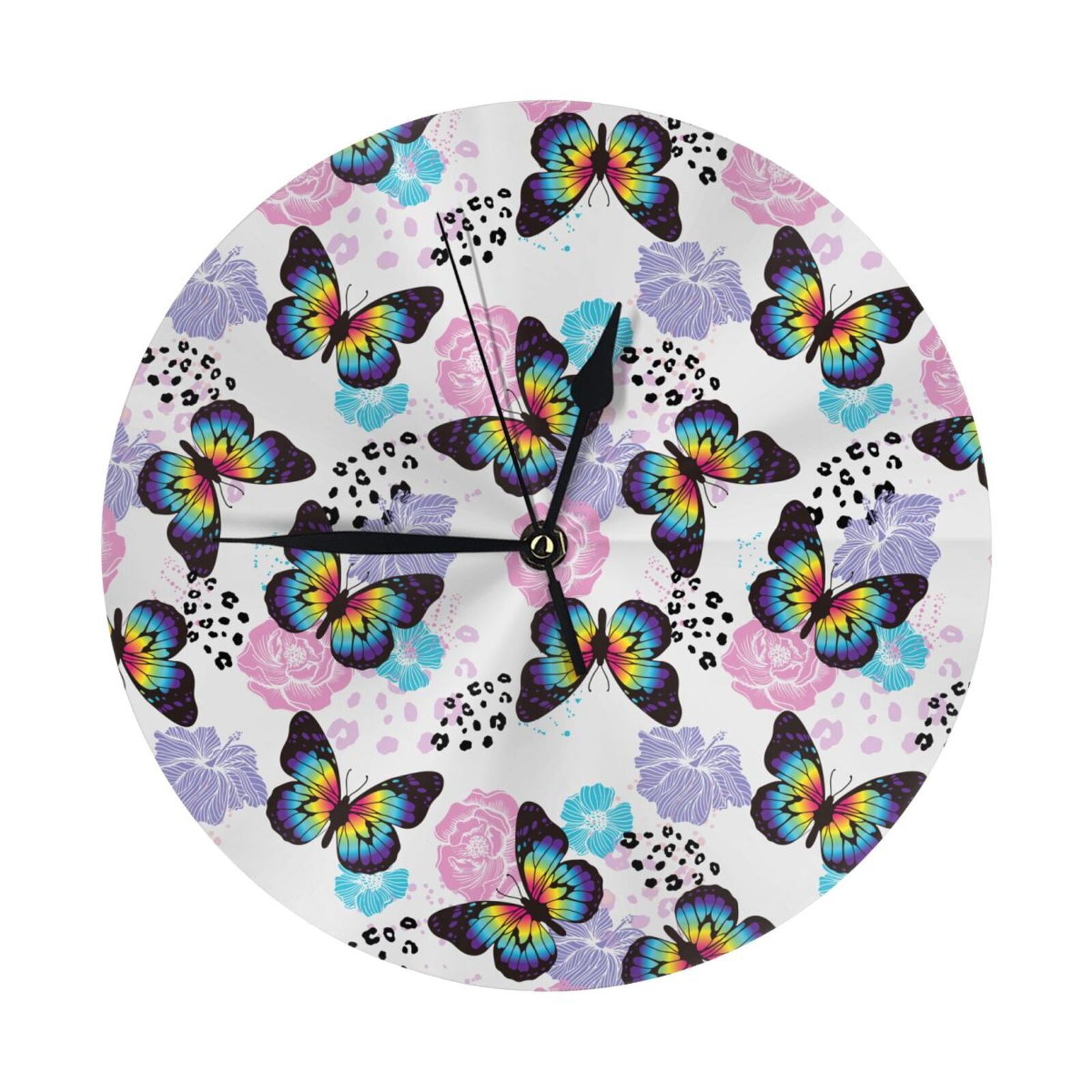 Wall Clock, Bright Butterflies1 Wall Clocks Battery Operated Silent ...