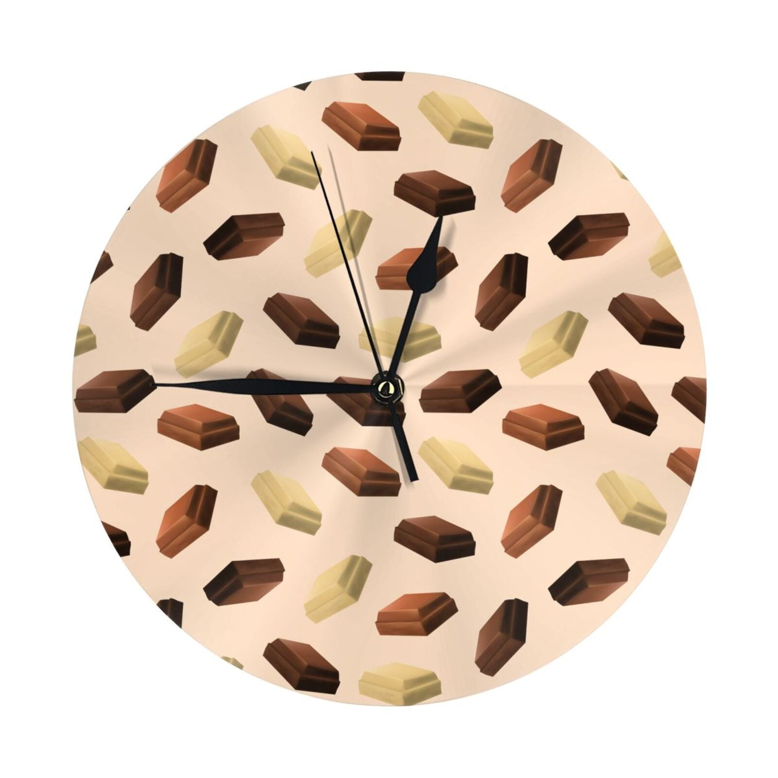 Wall Clock, Brown Beige Chocolate Print Wall Clocks Battery Operated ...