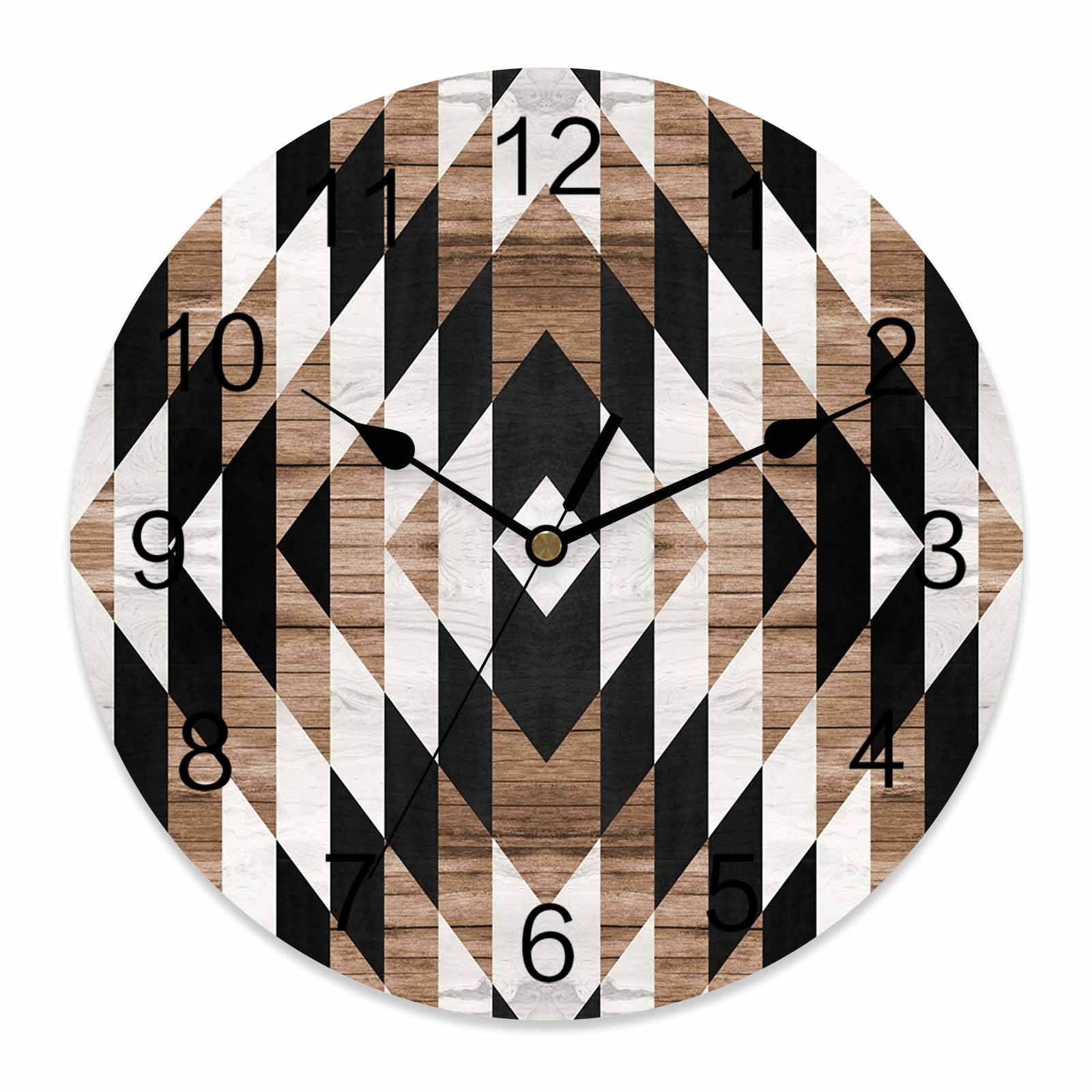 Wall Clock Brown Black Wood Grain Clocks PVC Silent Non-Ticking Battery ...