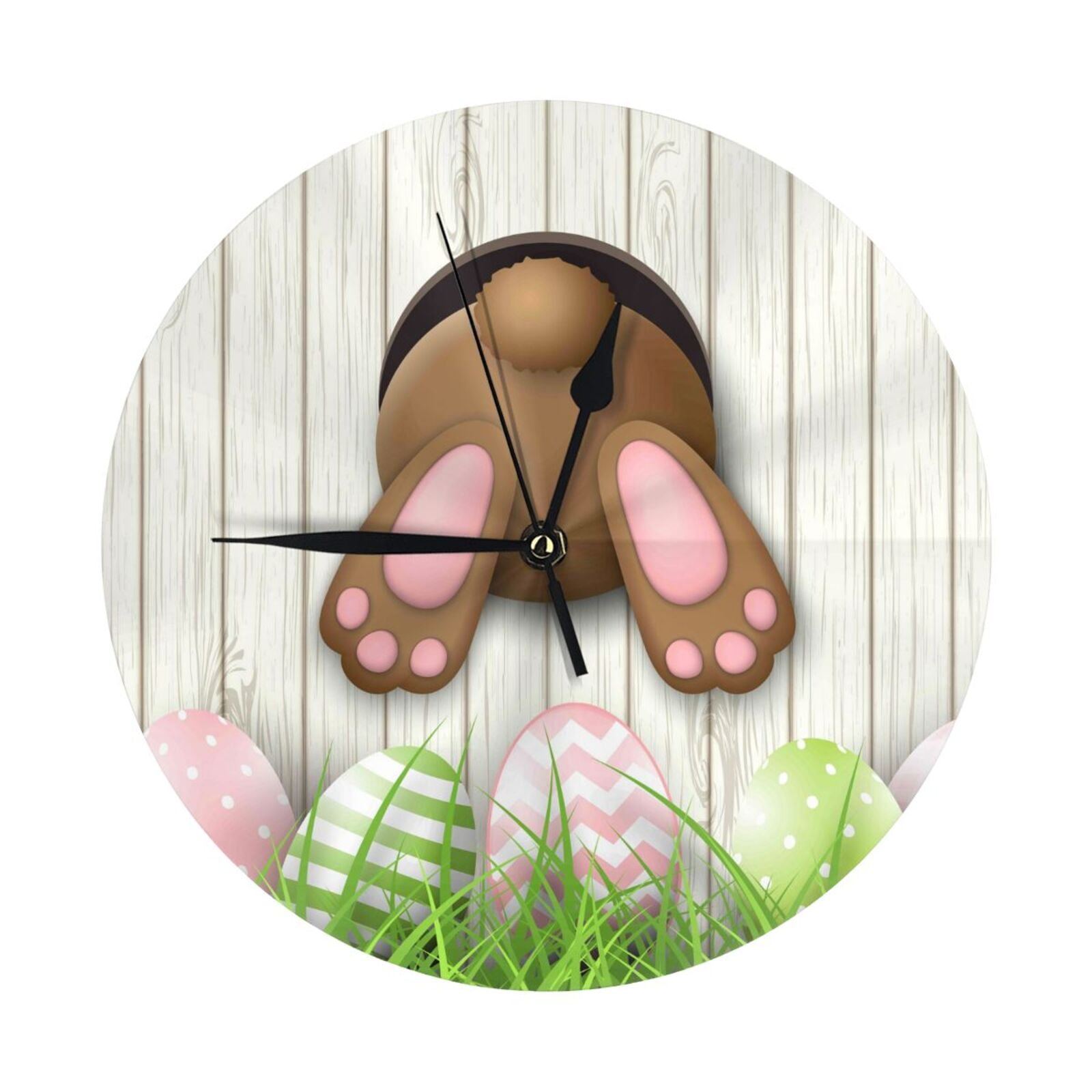 Wall Clock, Brown Bunny Bottom And Easter Eggs Wall Clocks Battery ...