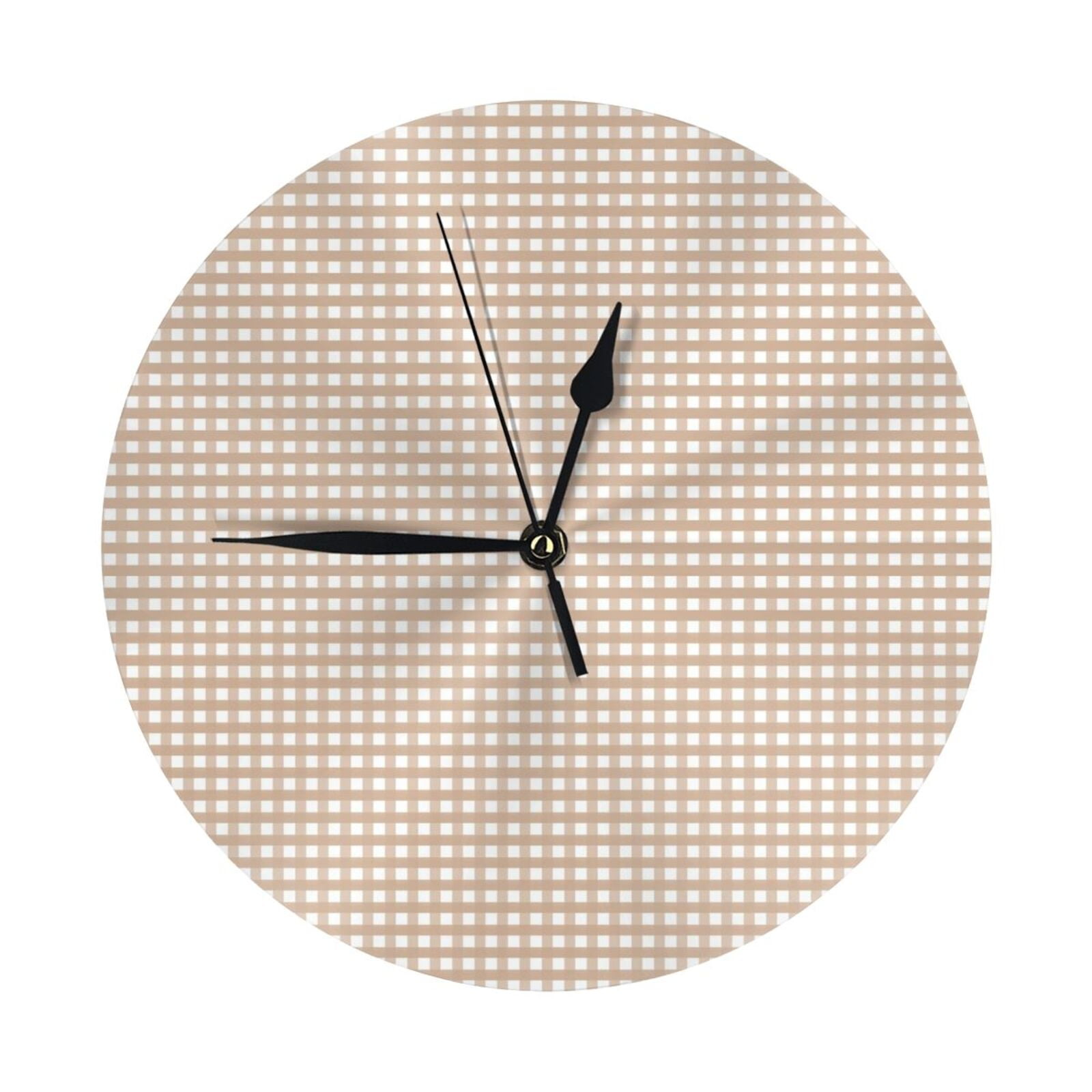 Wall Clock, Brown Gingham Wall Clocks Battery Operated Silent Kitchen ...