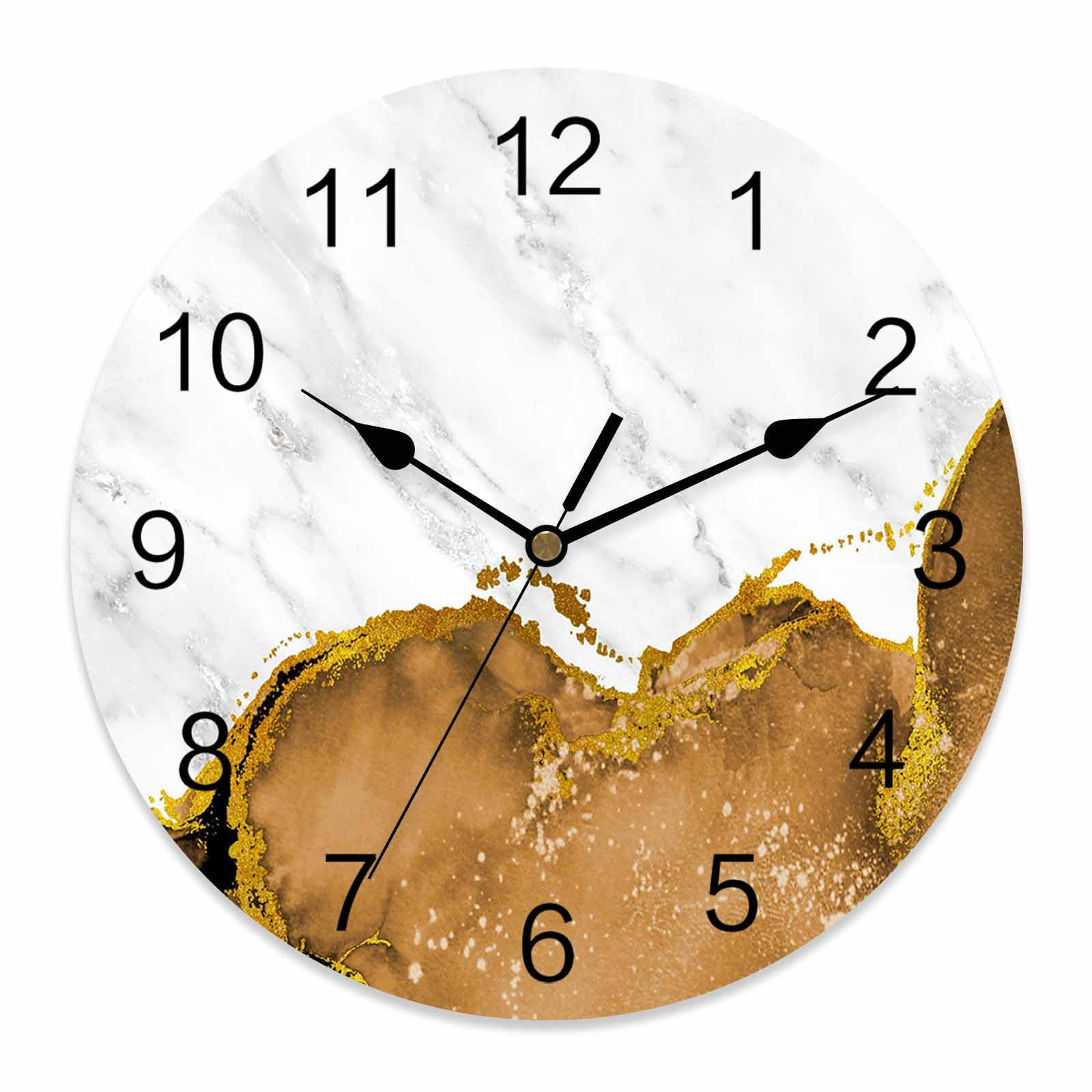 Wall Clock Brown Marble Clocks PVC Silent Non-Ticking Battery Operated ...