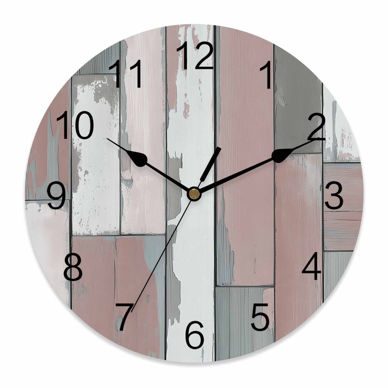 Wall Clock Brown Wood Grain Clocks PVC Silent Non-Ticking Battery ...