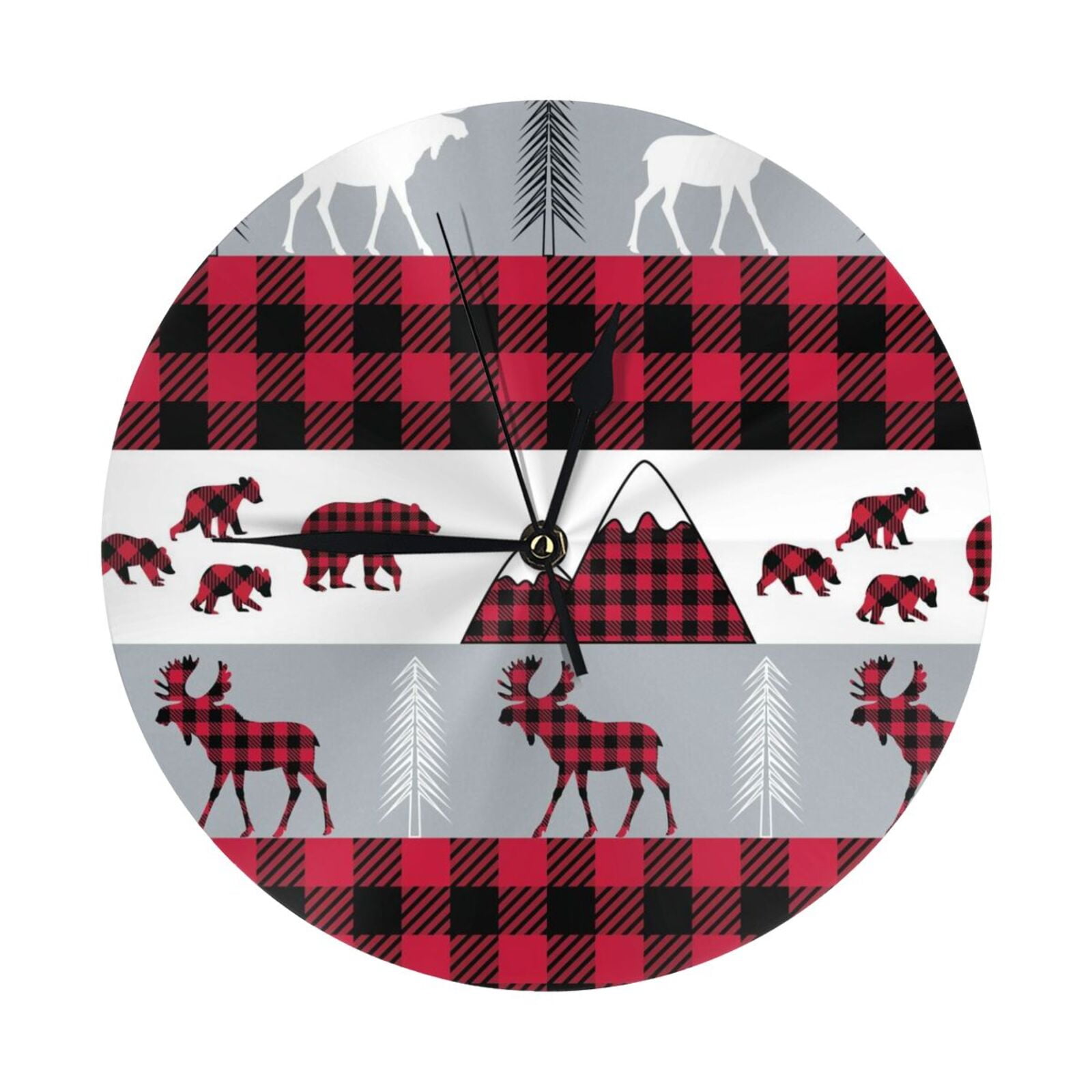 Wall Clock Buffalo Plaid Forest Wall Clocks Battery Operated, Modern ...
