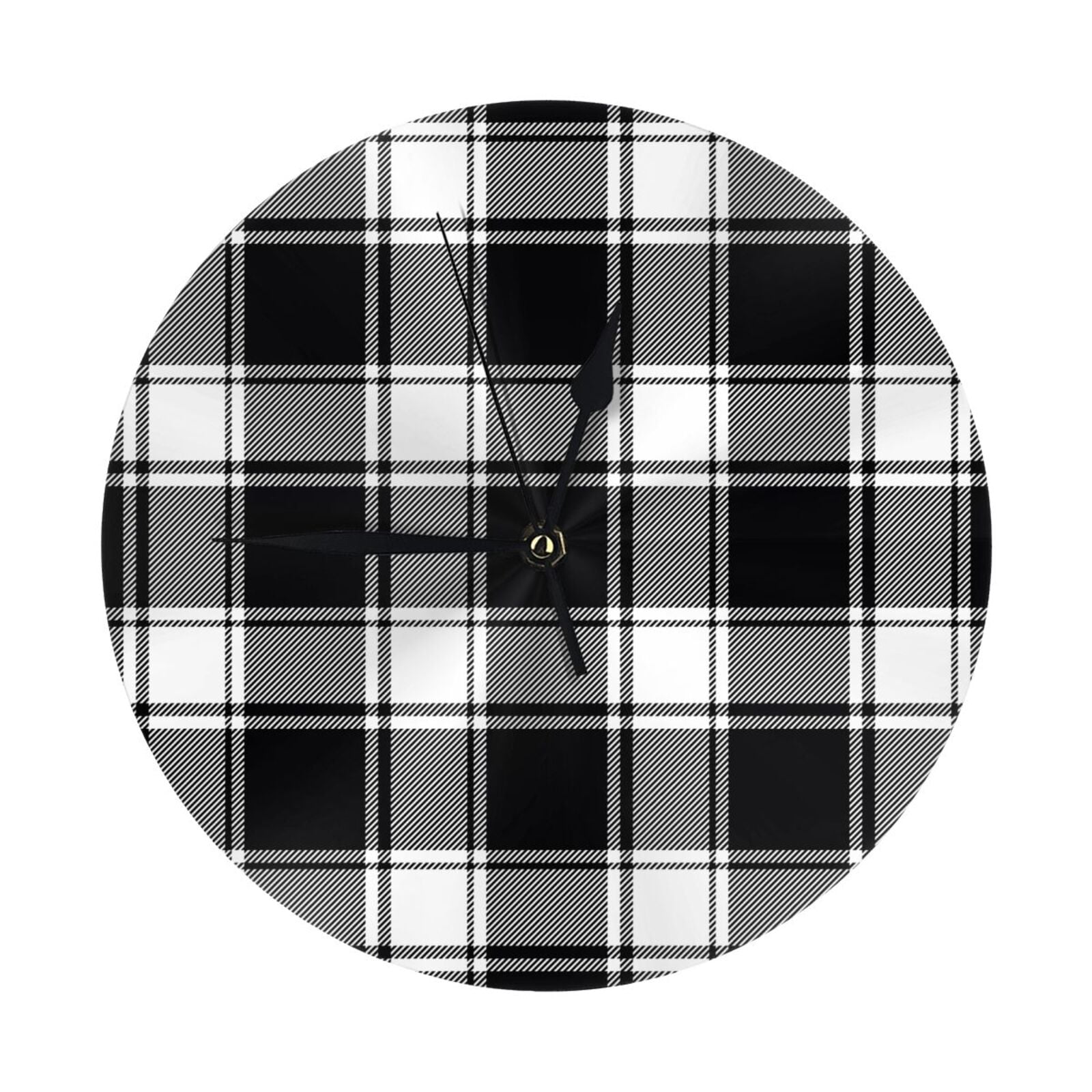 Wall Clock, Buffalo check plaid white black Wall Clocks Battery ...