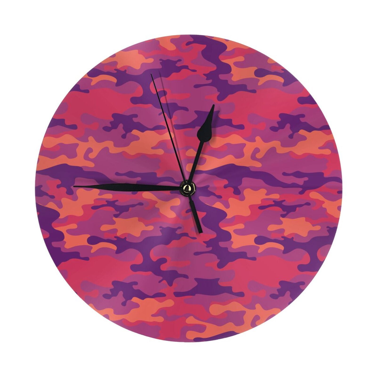 Wall Clock, Burgundy Camouflage Wall Clocks Battery Operated Silent ...