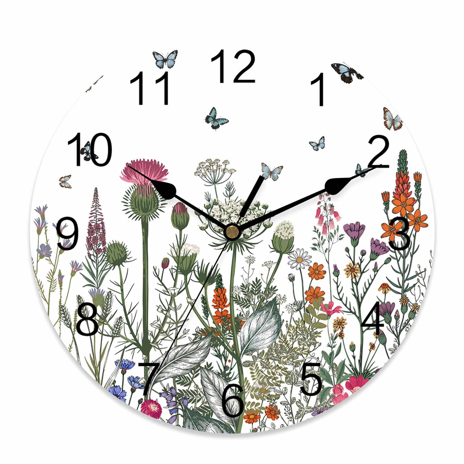 Wall Clock Butterfly Floral Clocks PVC Silent Non-Ticking Battery ...