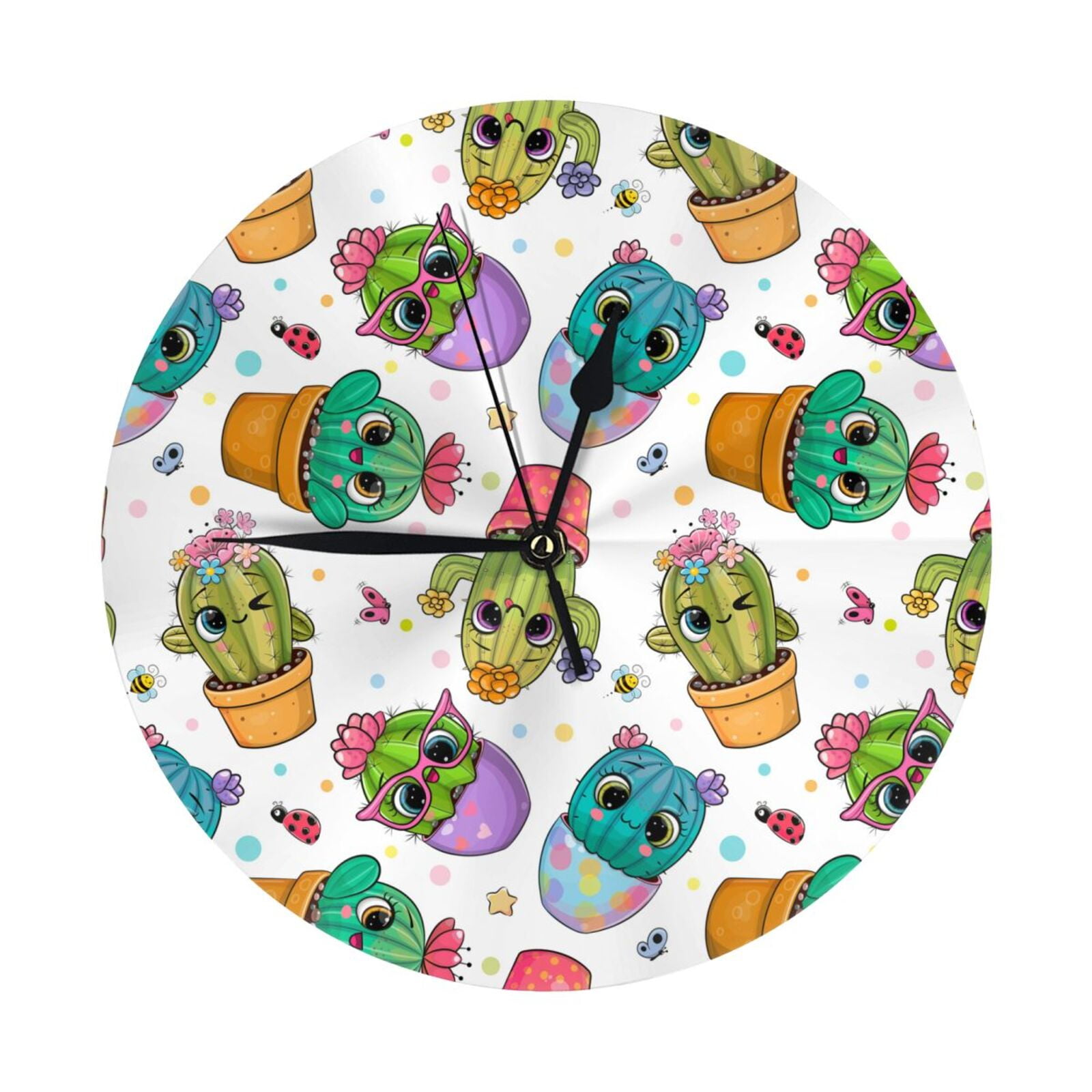 Wall Clock, Cactus And Insects Wall Clocks Battery Operated Silent ...