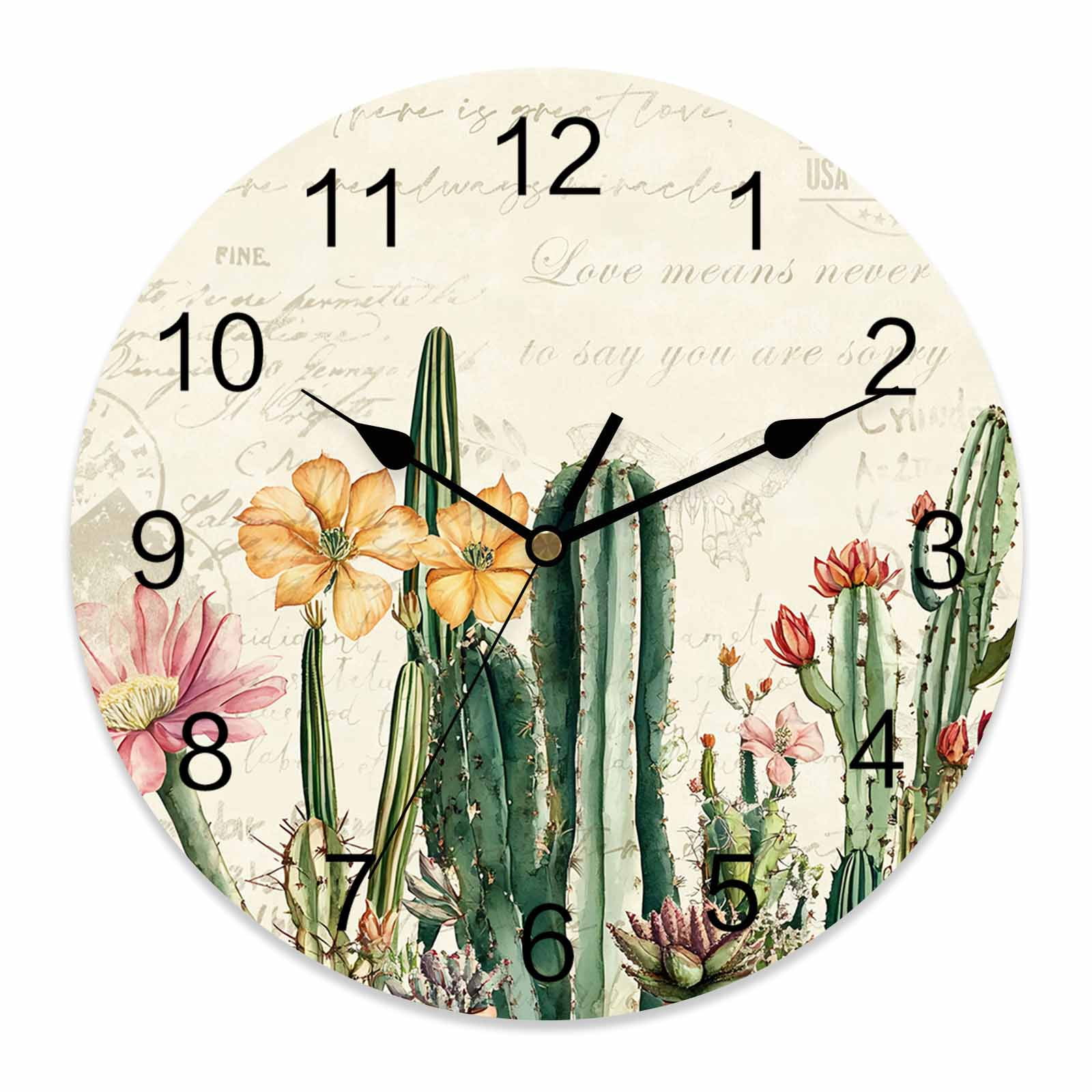 Wall Clock Cactus Clocks PVC Silent Non-Ticking Battery Operated ...