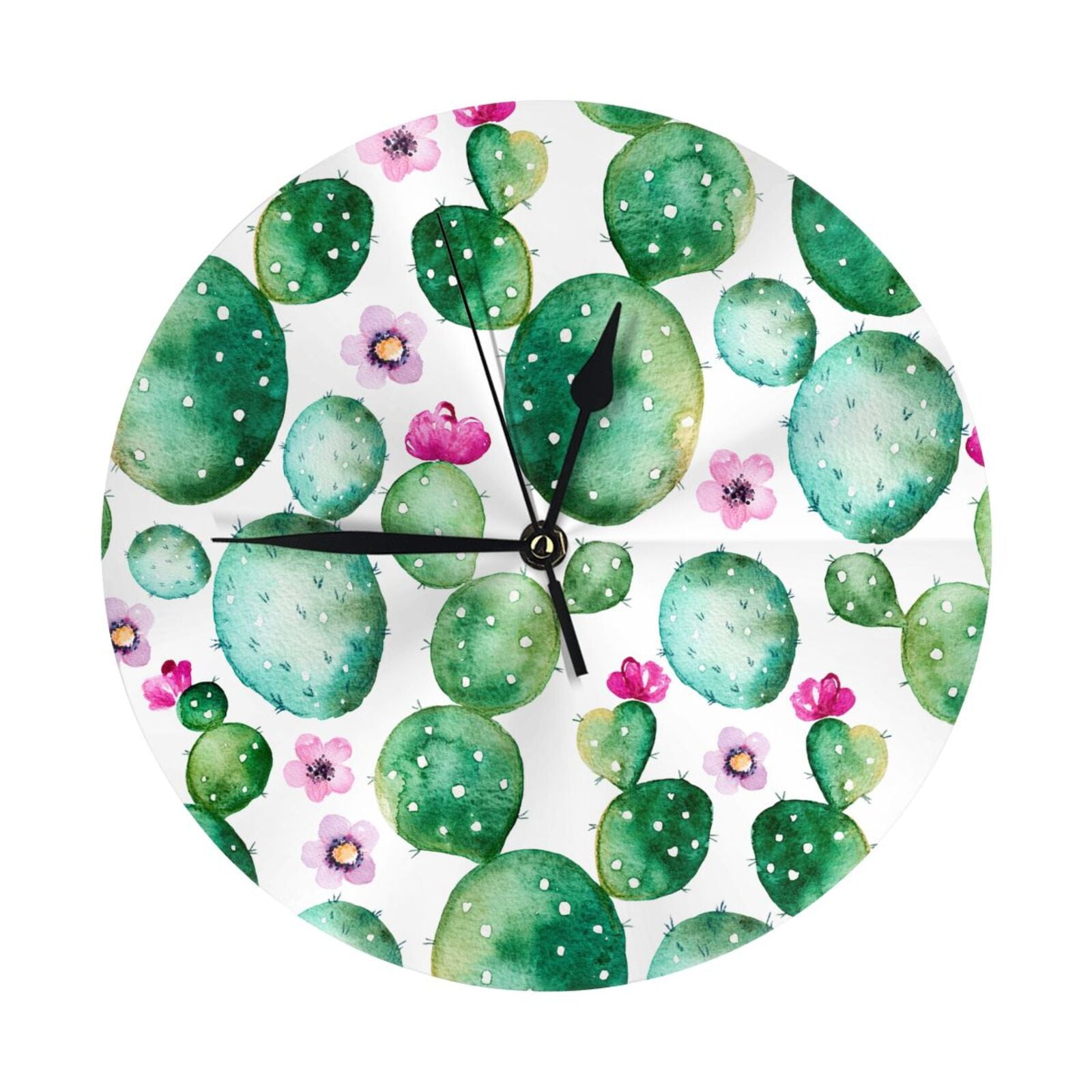 Wall Clock Cactus Plants Wall Clocks Battery Operated, Modern Wall ...