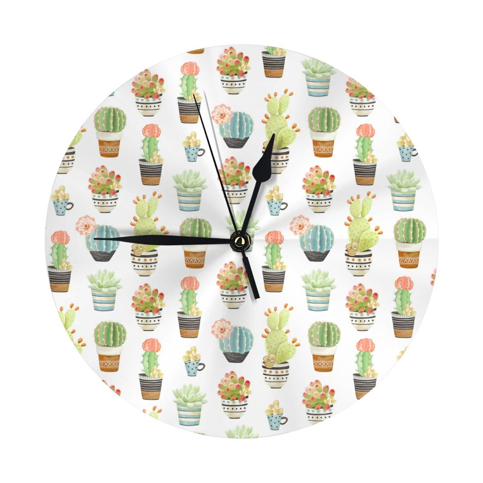 Wall Clock, Cactus Succulents potted plant Wall Clocks Battery Operated ...