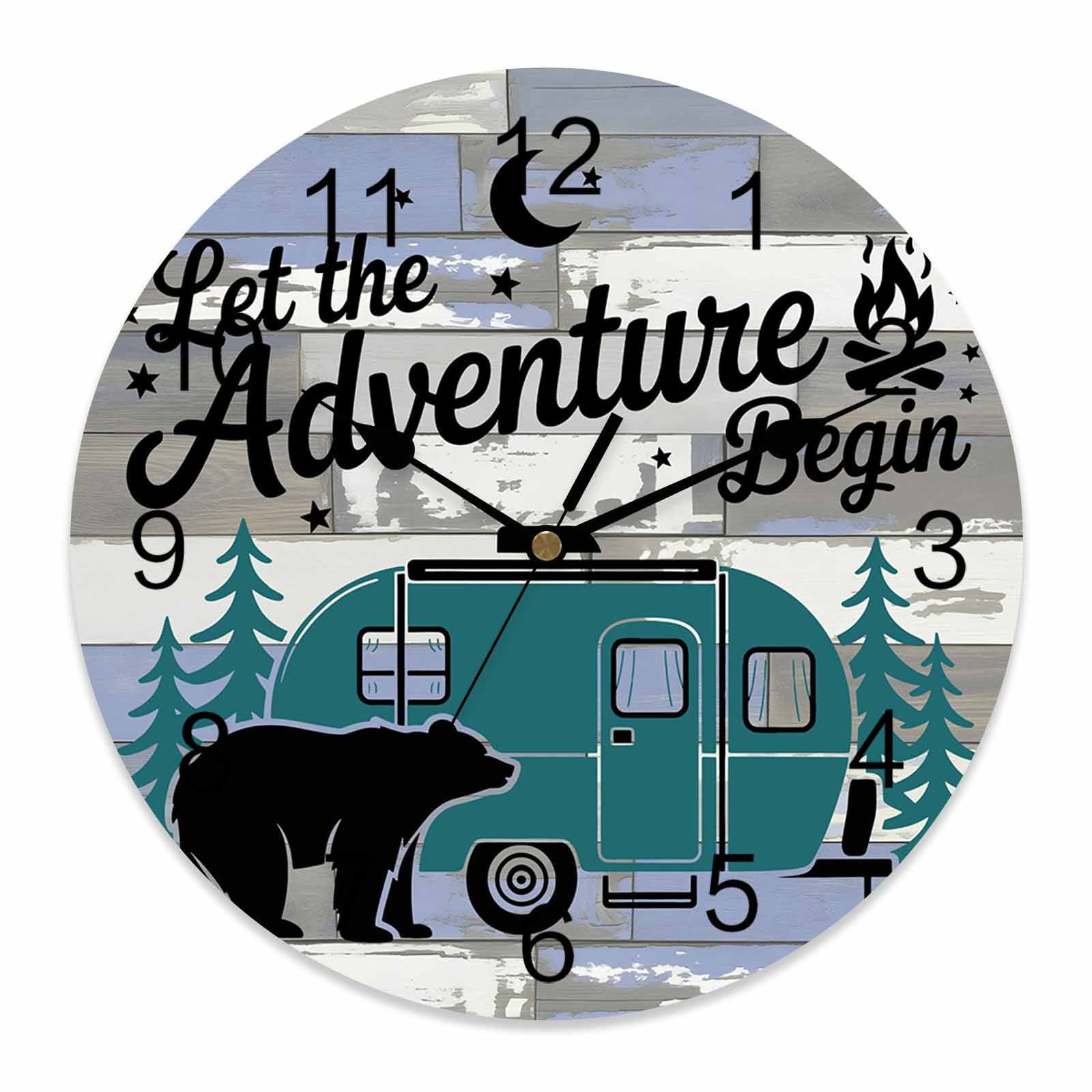Wall Clock Camper Van Bear Clocks PVC Silent Non-Ticking Battery ...