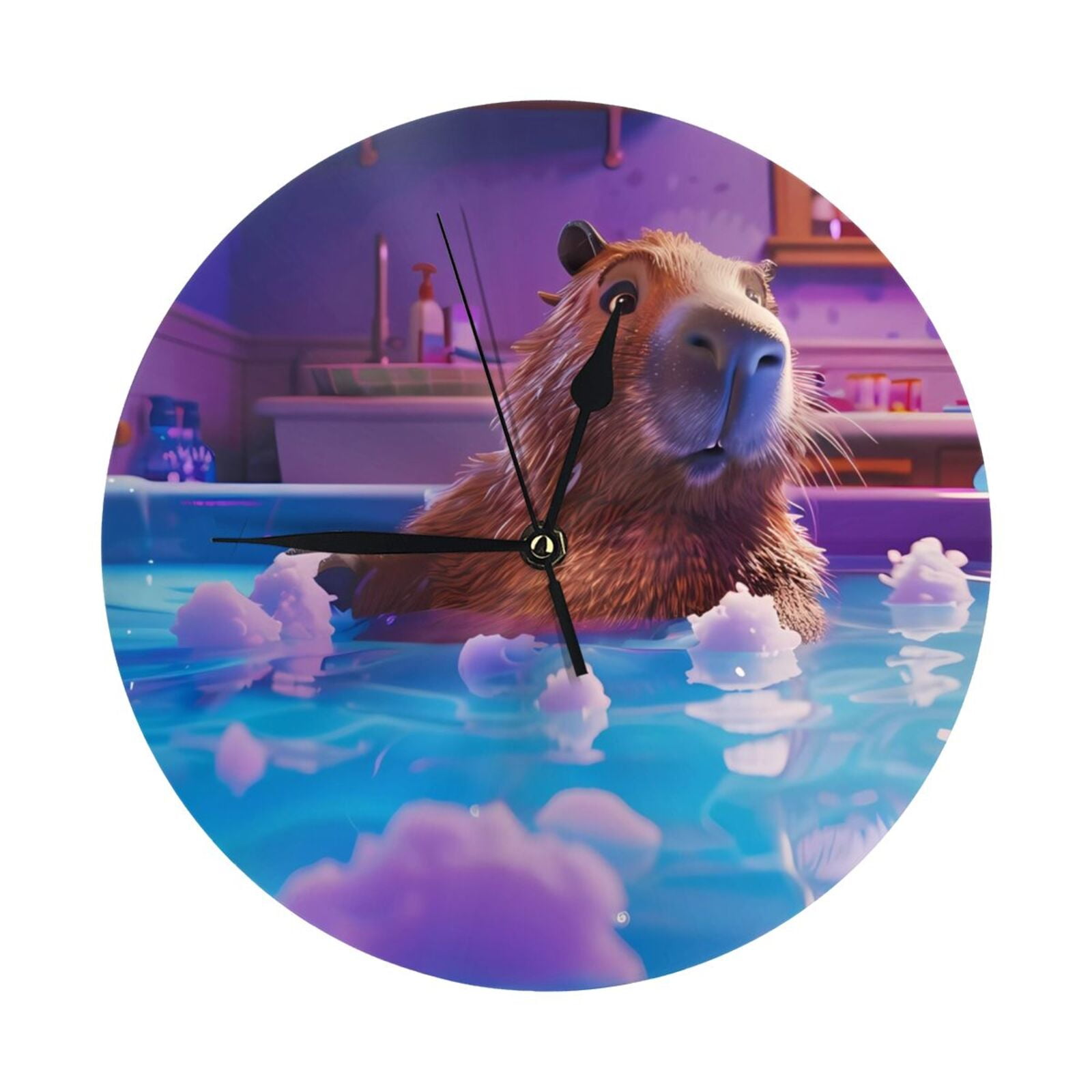 Wall Clock, Capybara Bathtub Fun Wall Clocks Battery Operated Silent ...