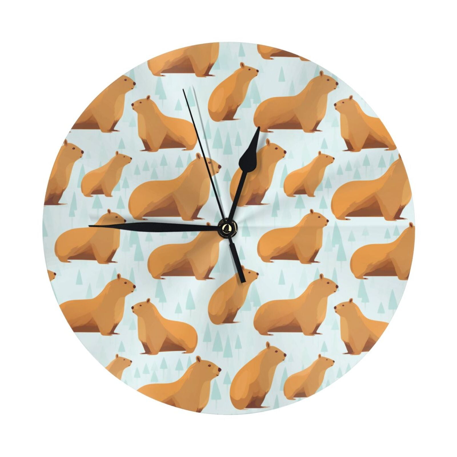 Wall Clock, Capybara Plant Print Wall Clocks Battery Operated Silent ...