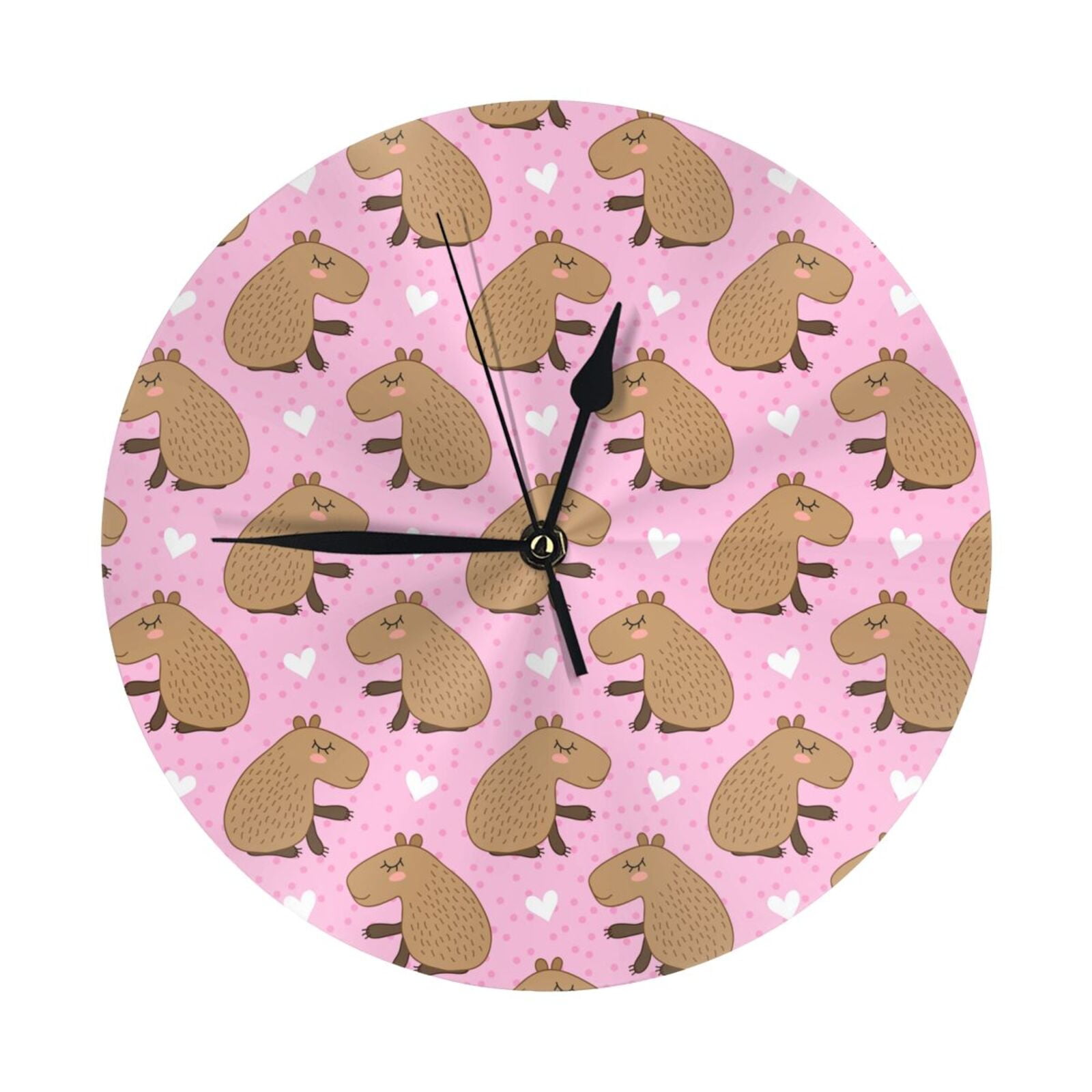 Wall Clock, Capybara Print Pink Wall Clocks Battery Operated Silent ...