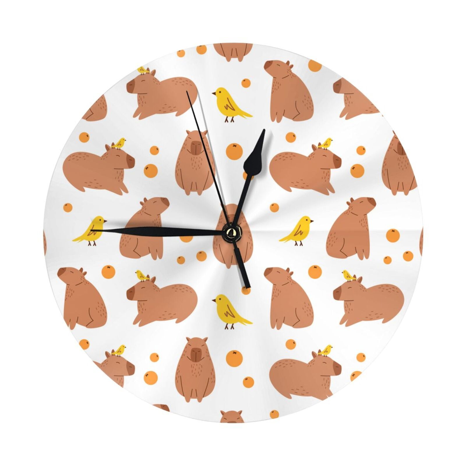 Wall Clock, Capybaras Bird Orange Wall Clocks Battery Operated Silent ...