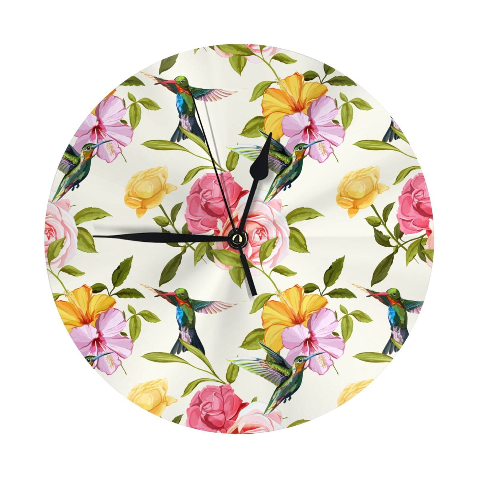 Wall Clock, Carnation Hummingbird Wall Clocks Battery Operated Silent ...