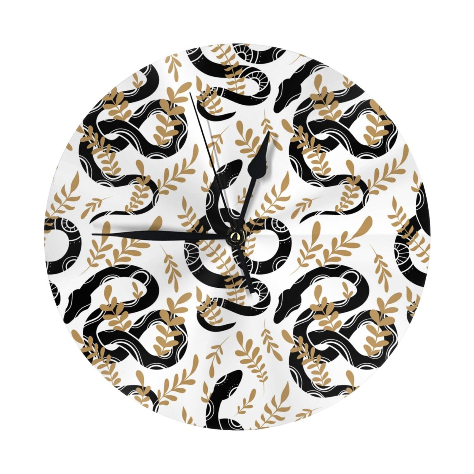 Wall Clock Cartoon Black Cute Snake Leaves Wall Clocks Battery Operated ...