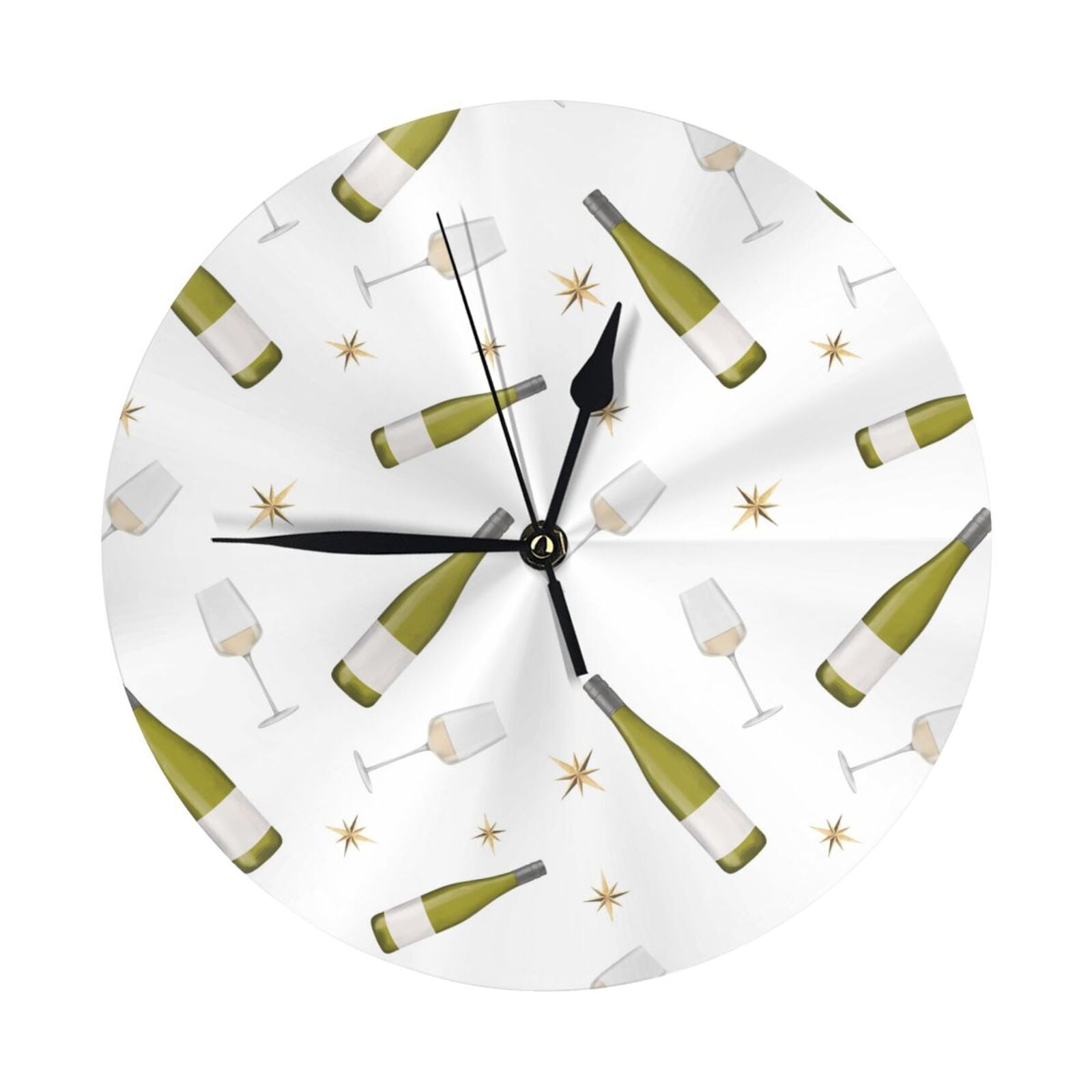 Wall Clock, Cartoon Champagne Print Wall Clocks Battery Operated Silent ...