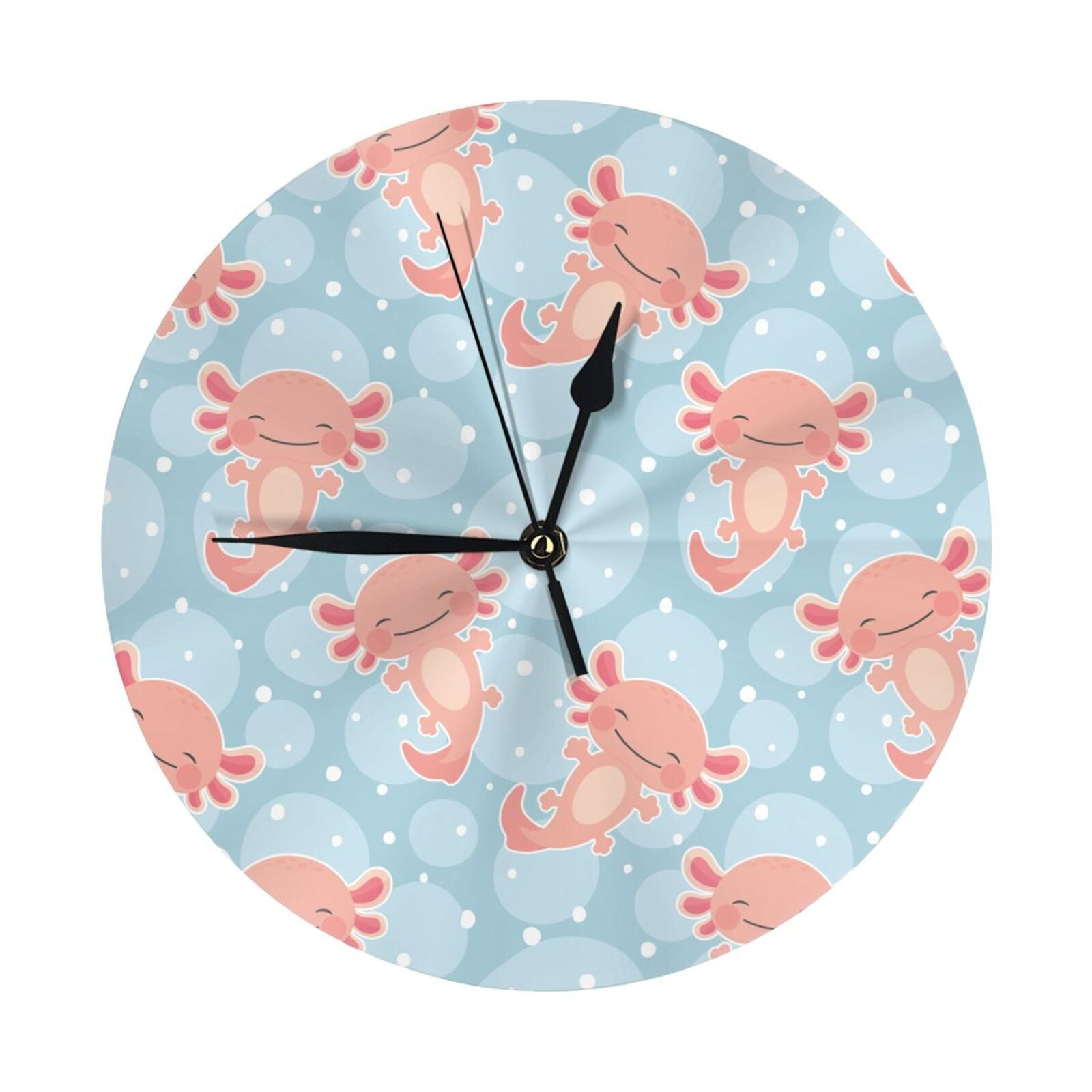 Wall Clock Cartoon Cute Axolotl Blue Wall Clocks Battery Operated ...
