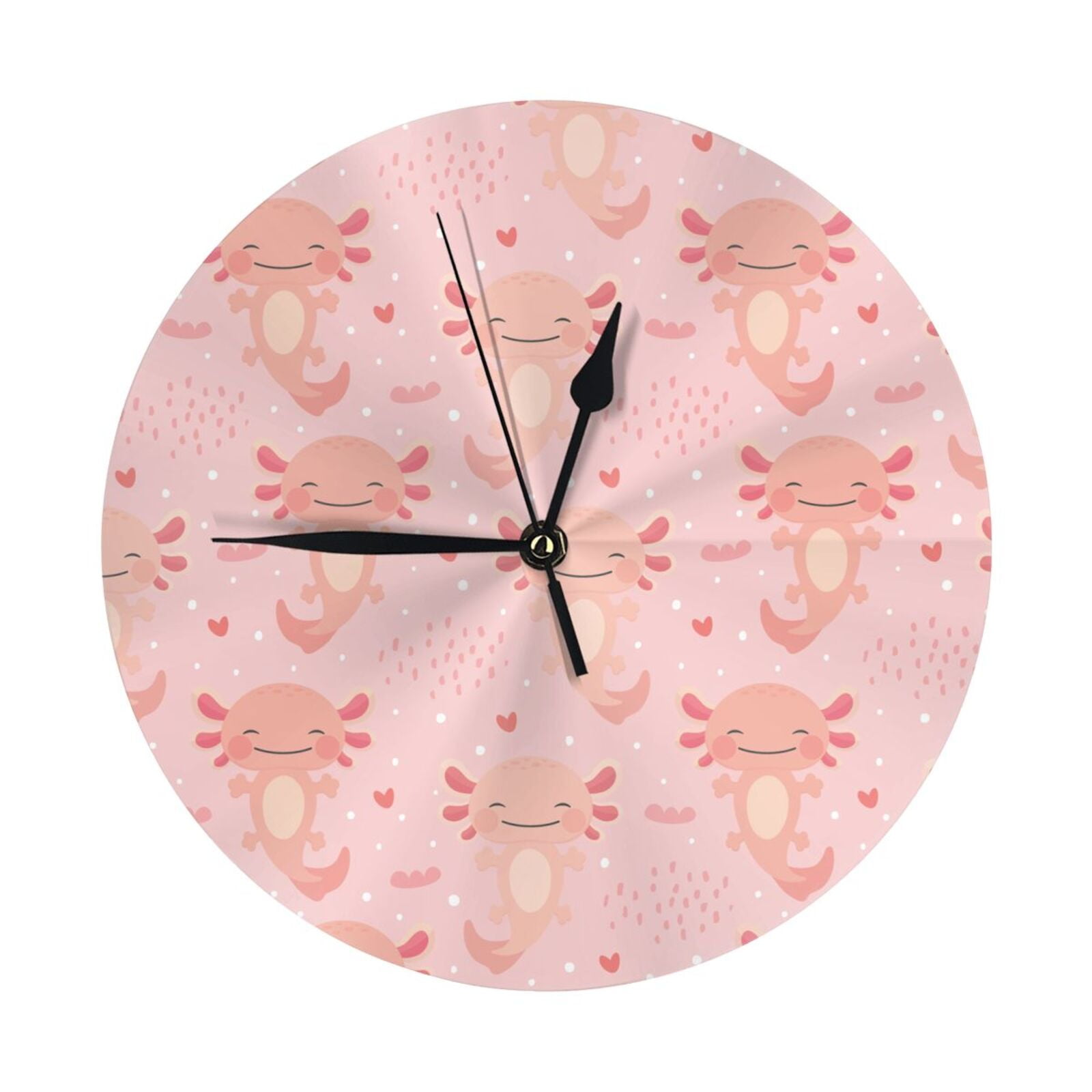 Wall Clock Cartoon Cute Axolotl Pink Wall Clocks Battery Operated ...