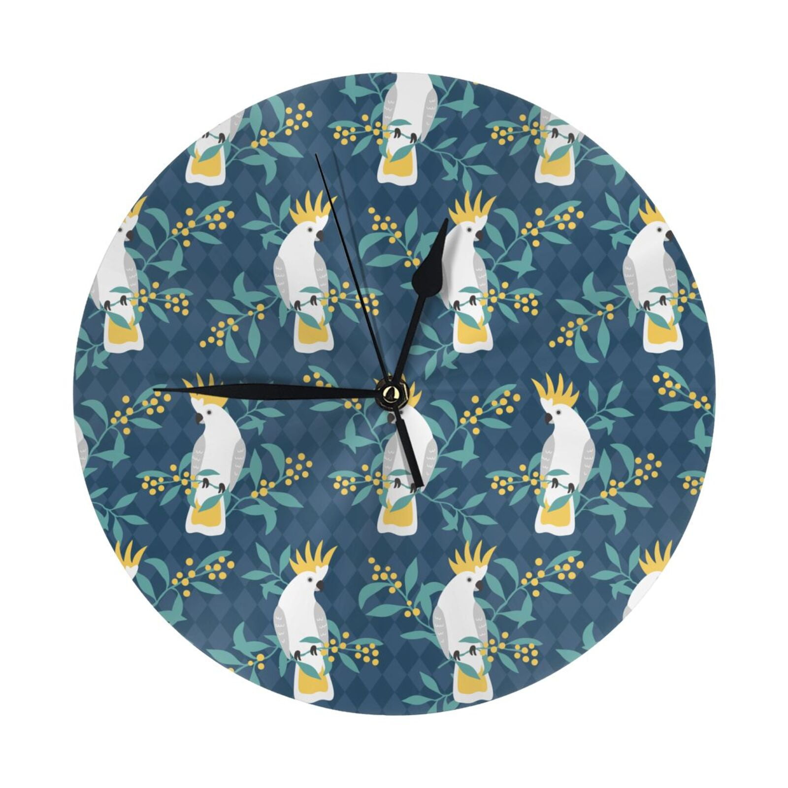 Wall Clock Cartoon Cute Cockatoo Plant Wall Clocks Battery Operated ...