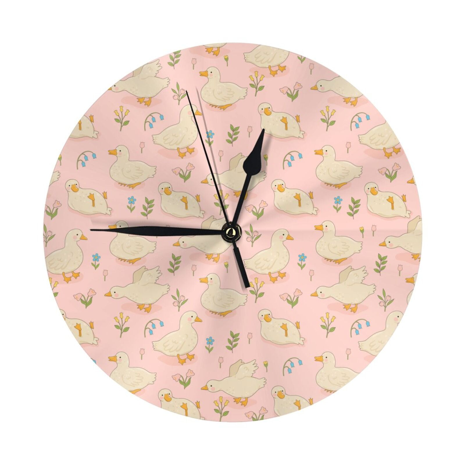 Wall Clock Cartoon Cute Duck Flower Pink Wall Clocks Battery Operated ...