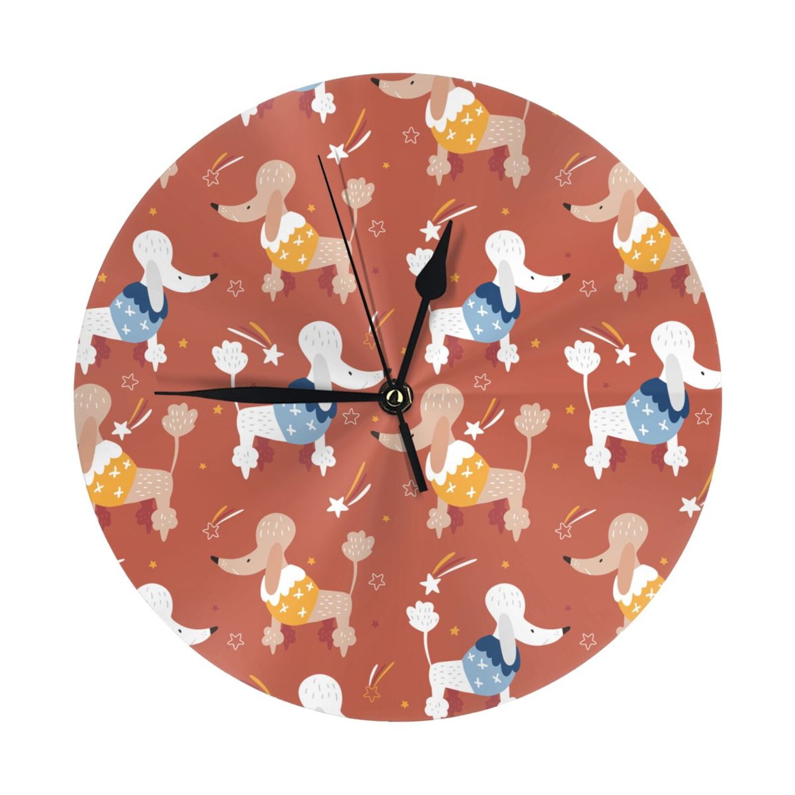 Wall Clock - Cartoon Cute Funny Poodle Dog 9.8 Inch Silent Non Ticking ...